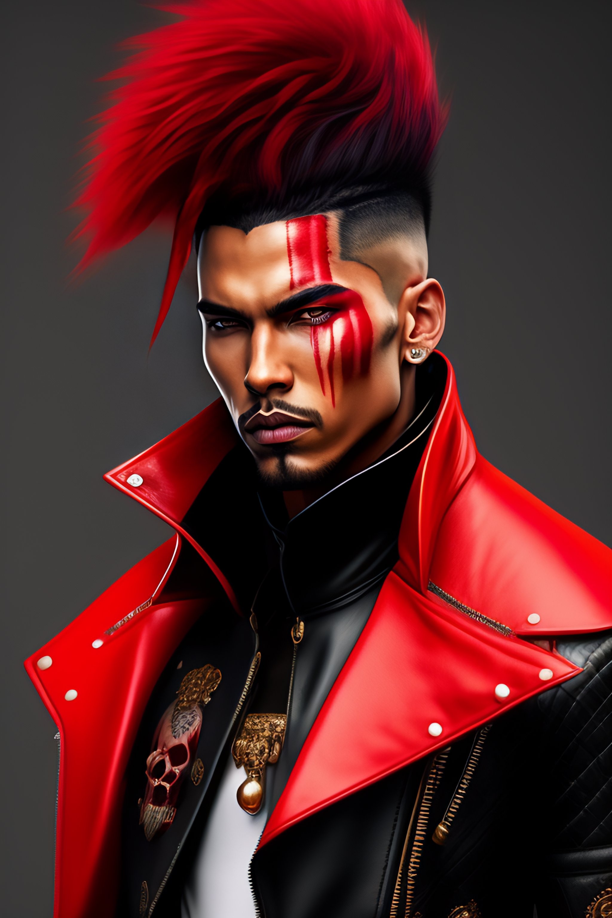 Lexica - Hyper detailed fine art portrait of skull head punk with red ...