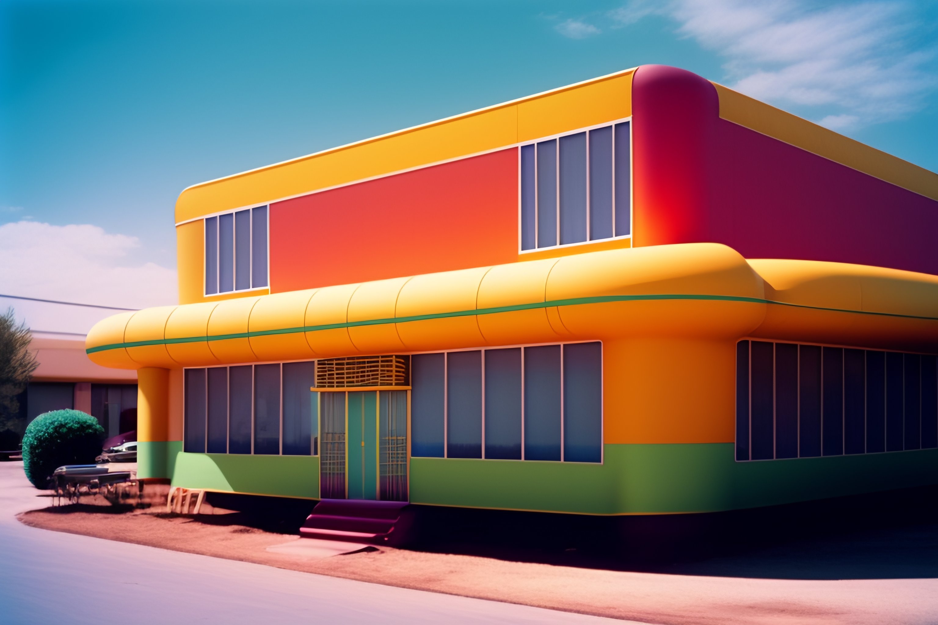 Lexica - 1954 20 story atomic building, Googie architecture, pastel,in ...