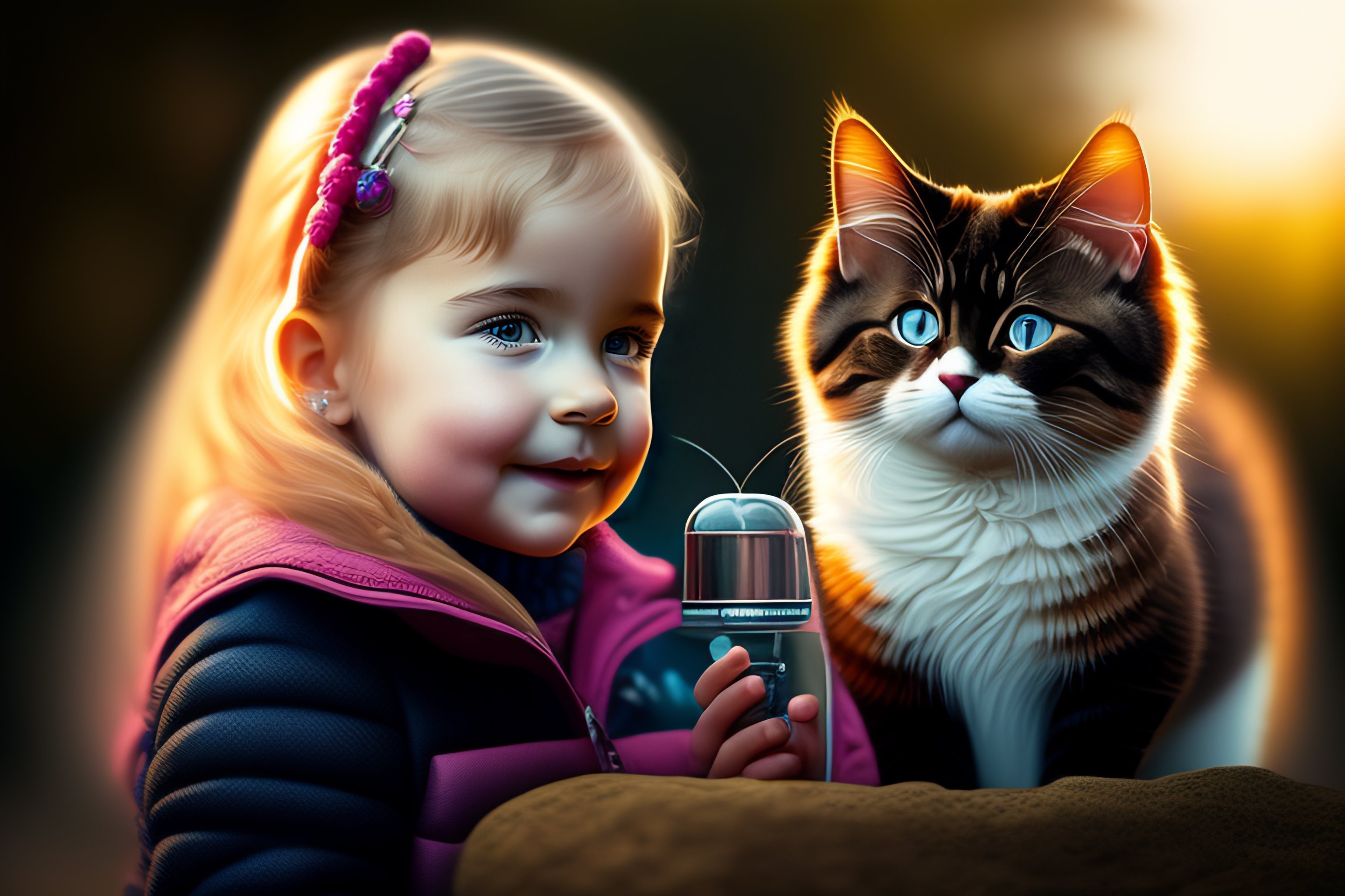 Lexica - Extremely detailed photo of a cute little girl with a bionic cat