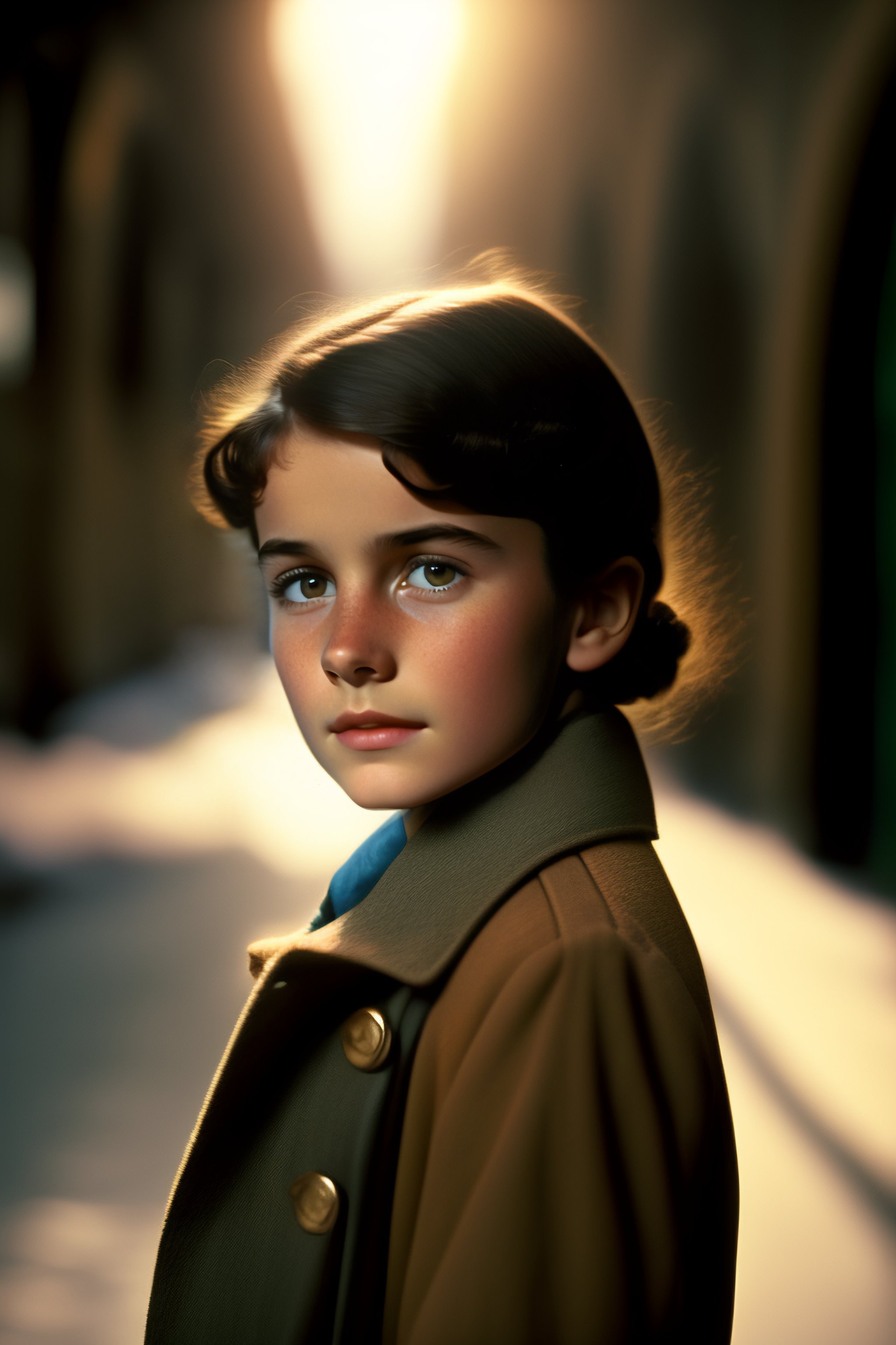 Lexica - Portrait of a young ten years old brunette shy girl, movie ...