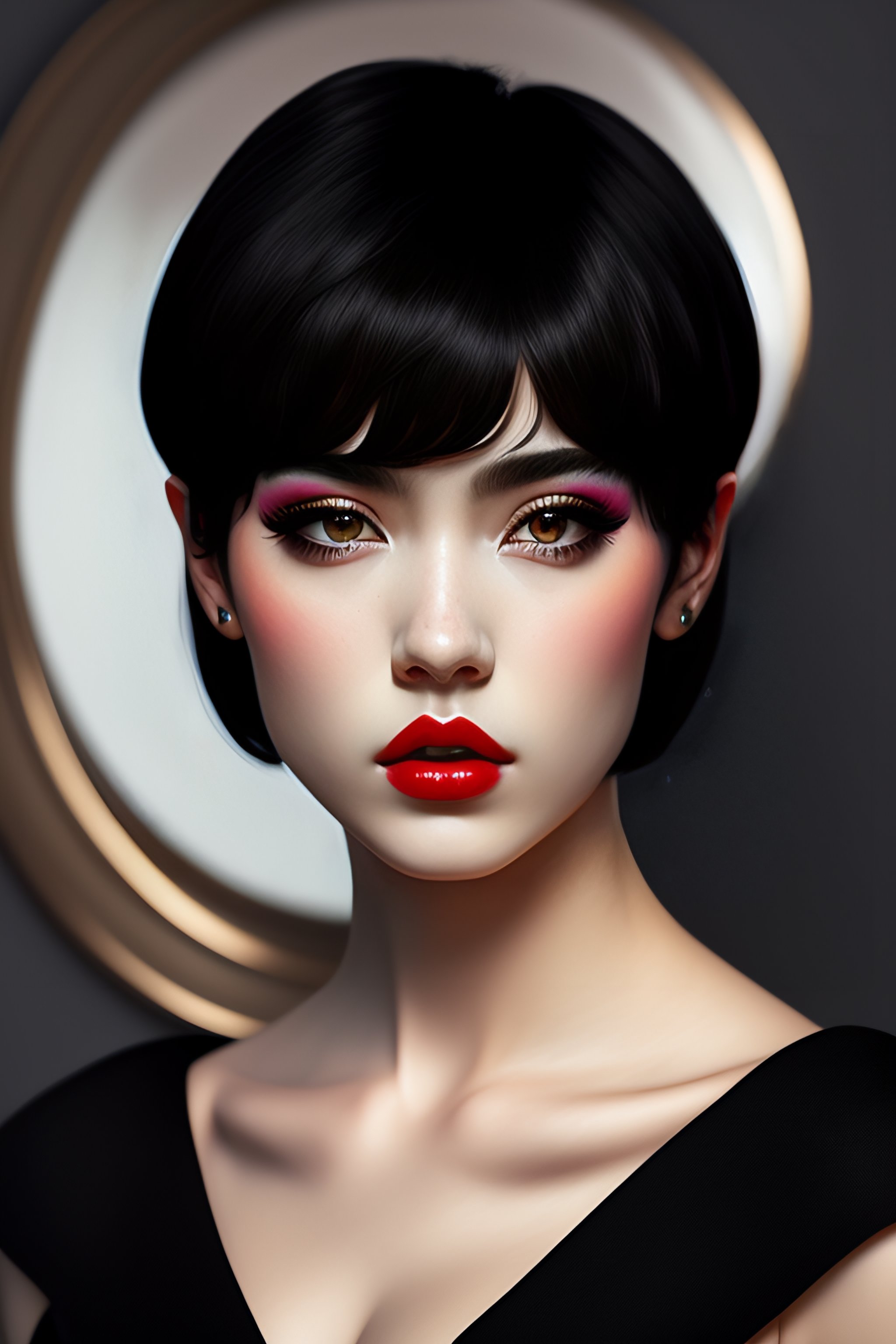 Lexica - E-girl, fully body, black hair, short bangs hairstyle, pale ...