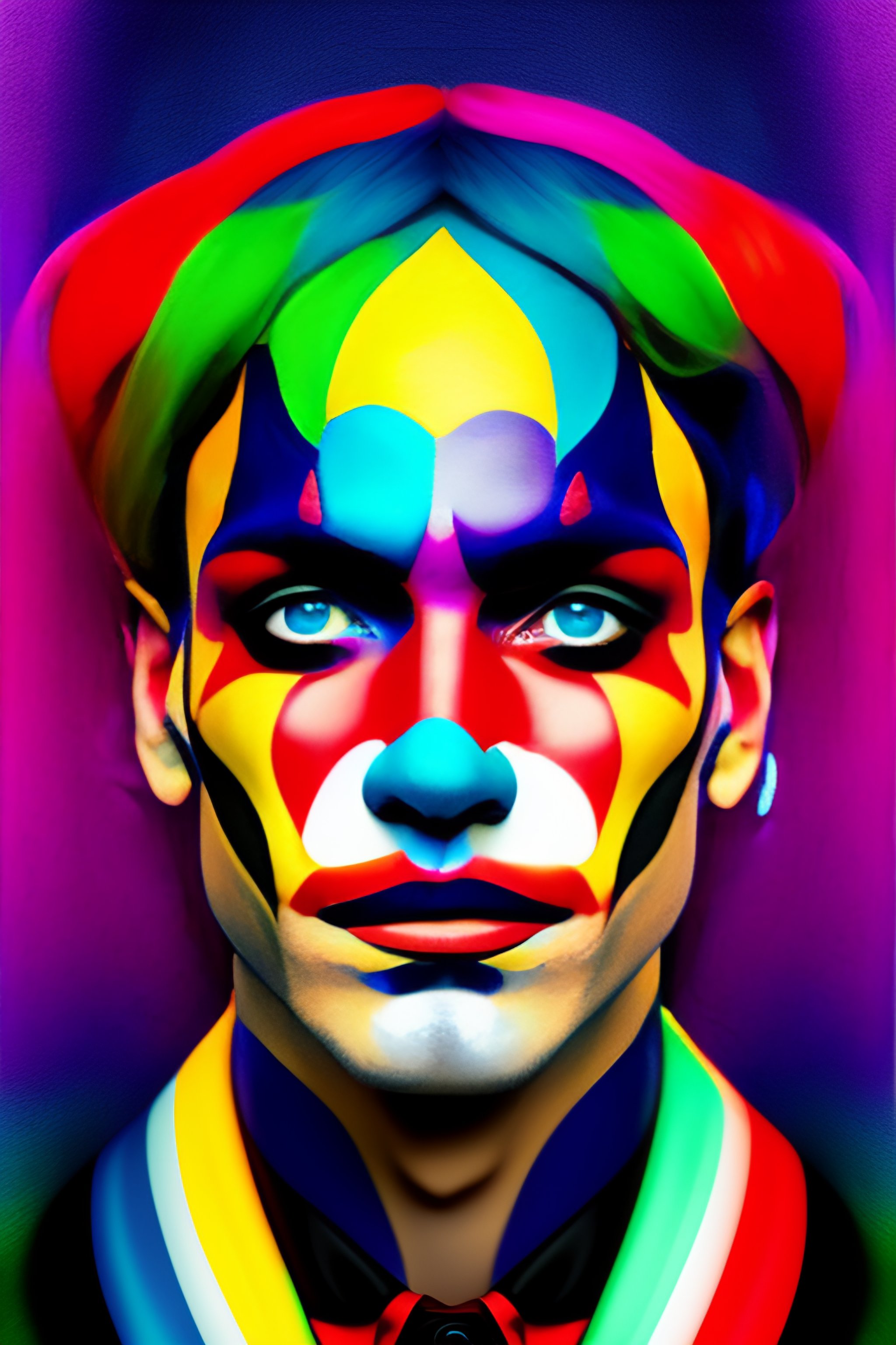 Lexica - Colorful portrait of a scaey psychopath clown, symmetric ...