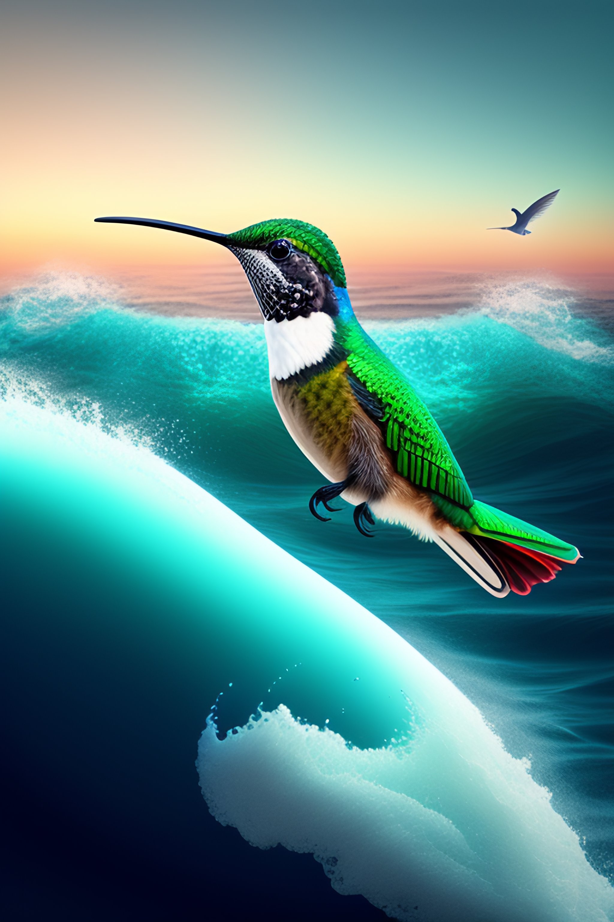 Lexica - Hummingbird with ocean waves in the background