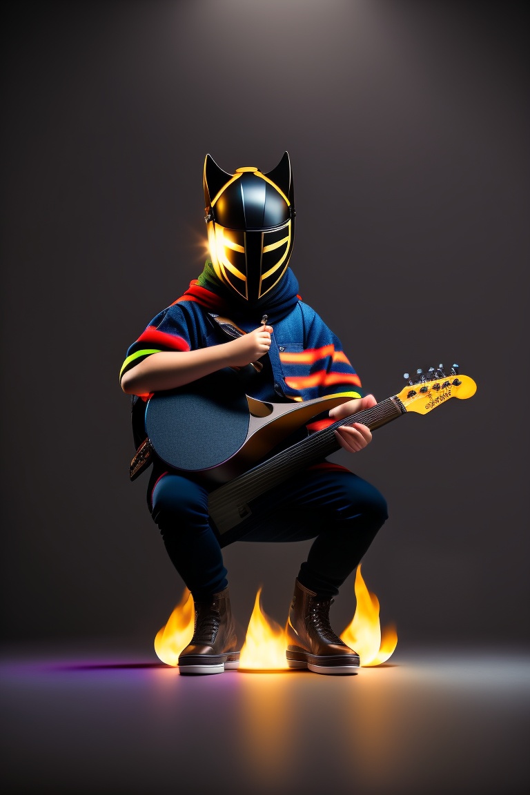 Lexica - Masked teenager ,flame mask ,wearing t-shirt,playing classic ...