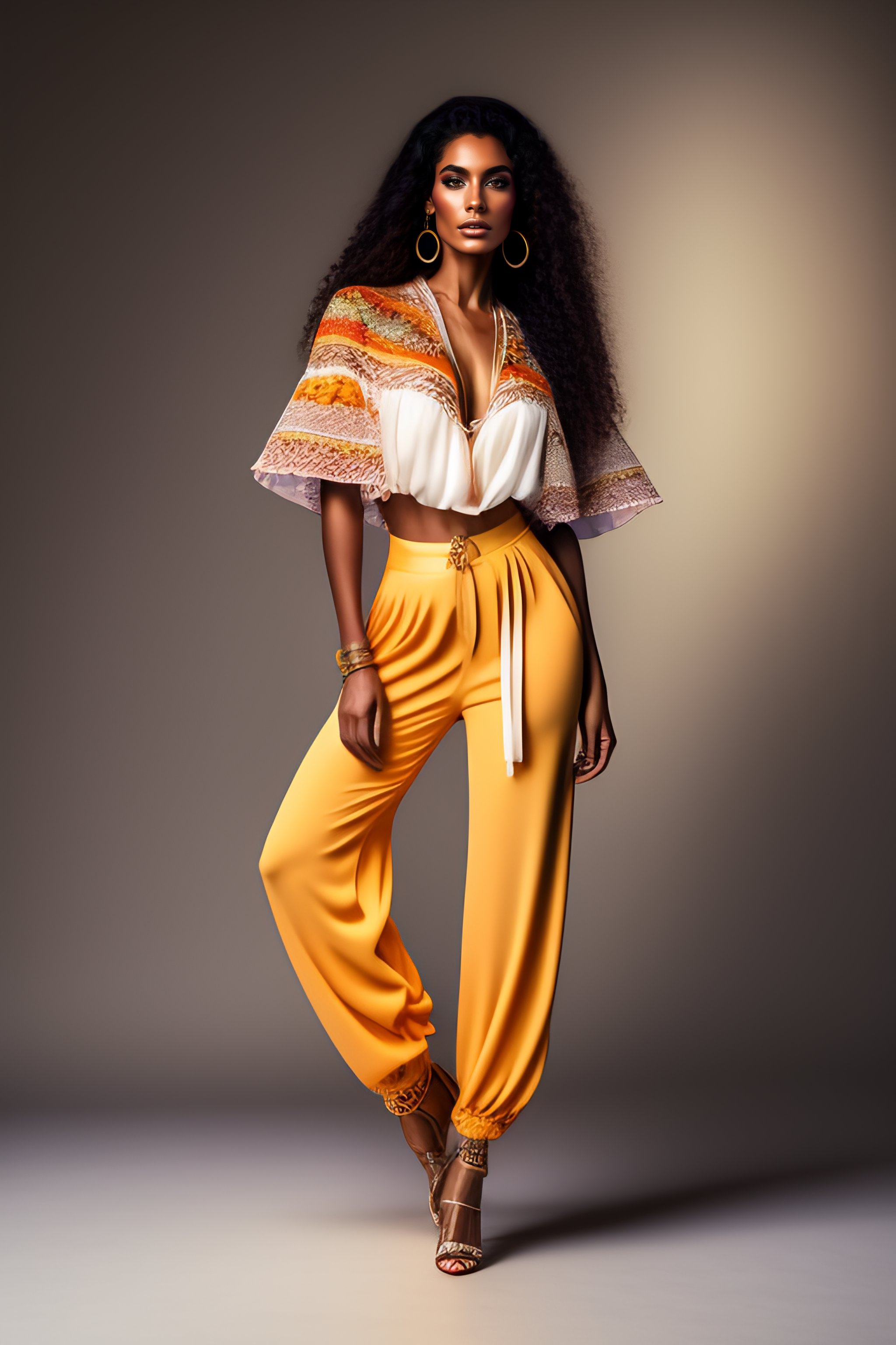 Lexica - Studio Portrait of spanish model over 27, wearing boho Pants ...