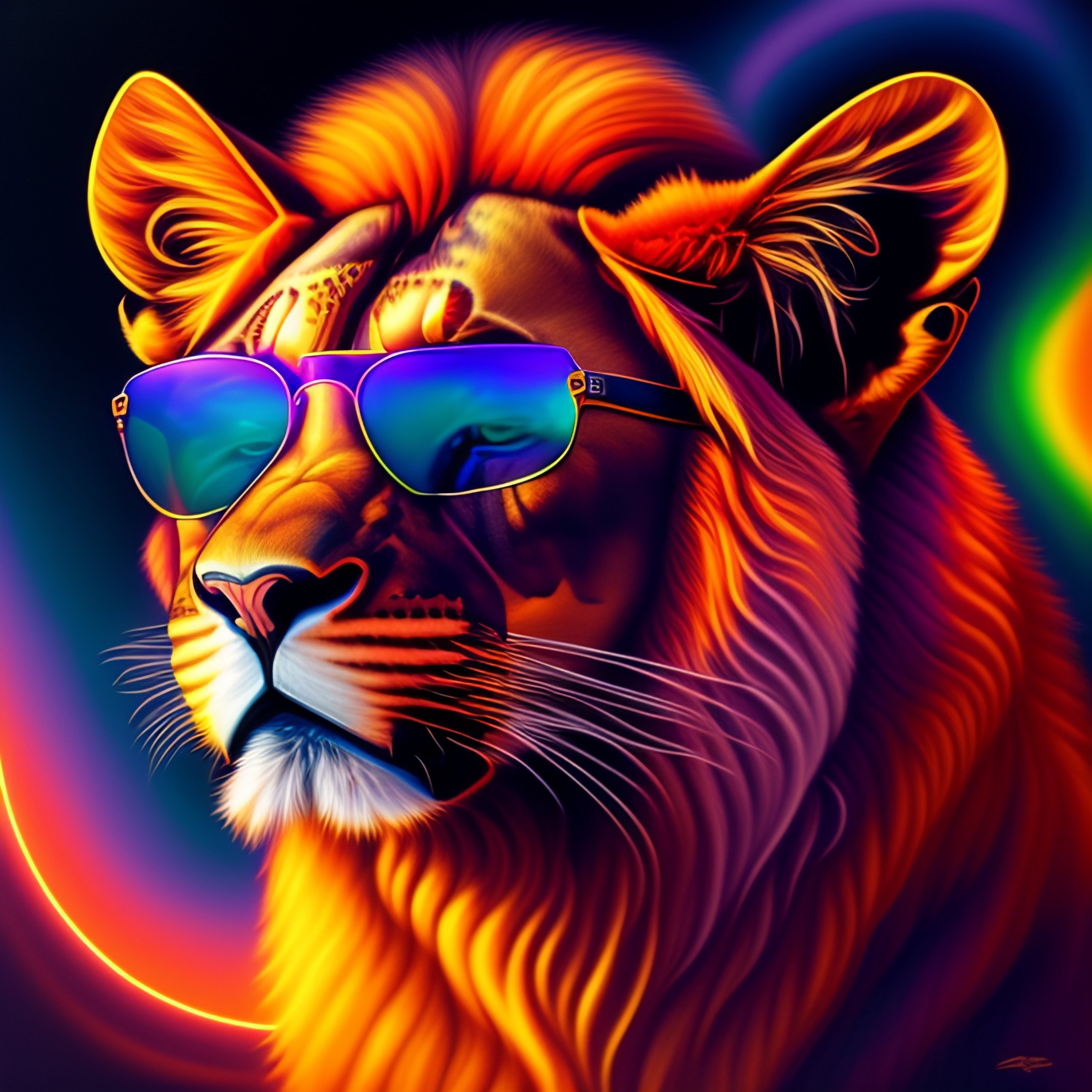 Lexica - Neon lion spirit animal wearing sunglasses by GEOGLYPHIKS by ...