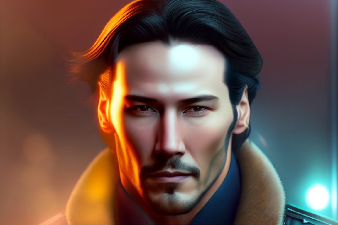 Lexica - Keanu Reeves lights a cigarette standing up, glaring at the camera