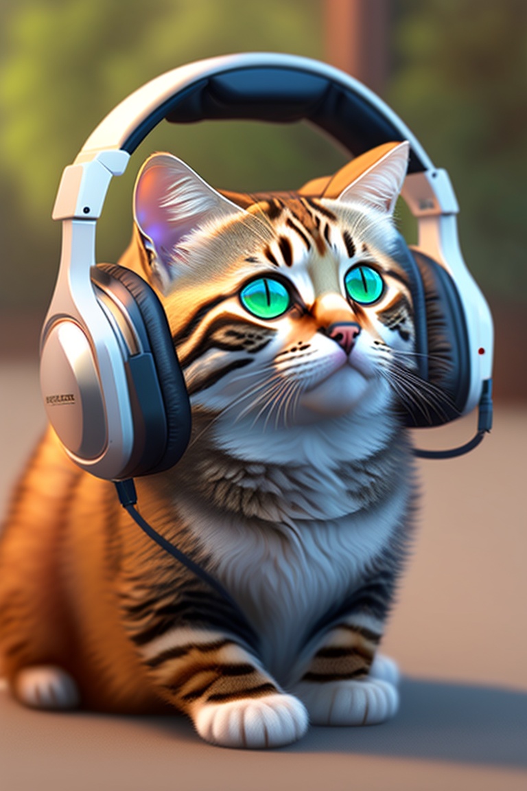 Lexica - A cat wearing headphones, headphone, office, ultra realistic ...
