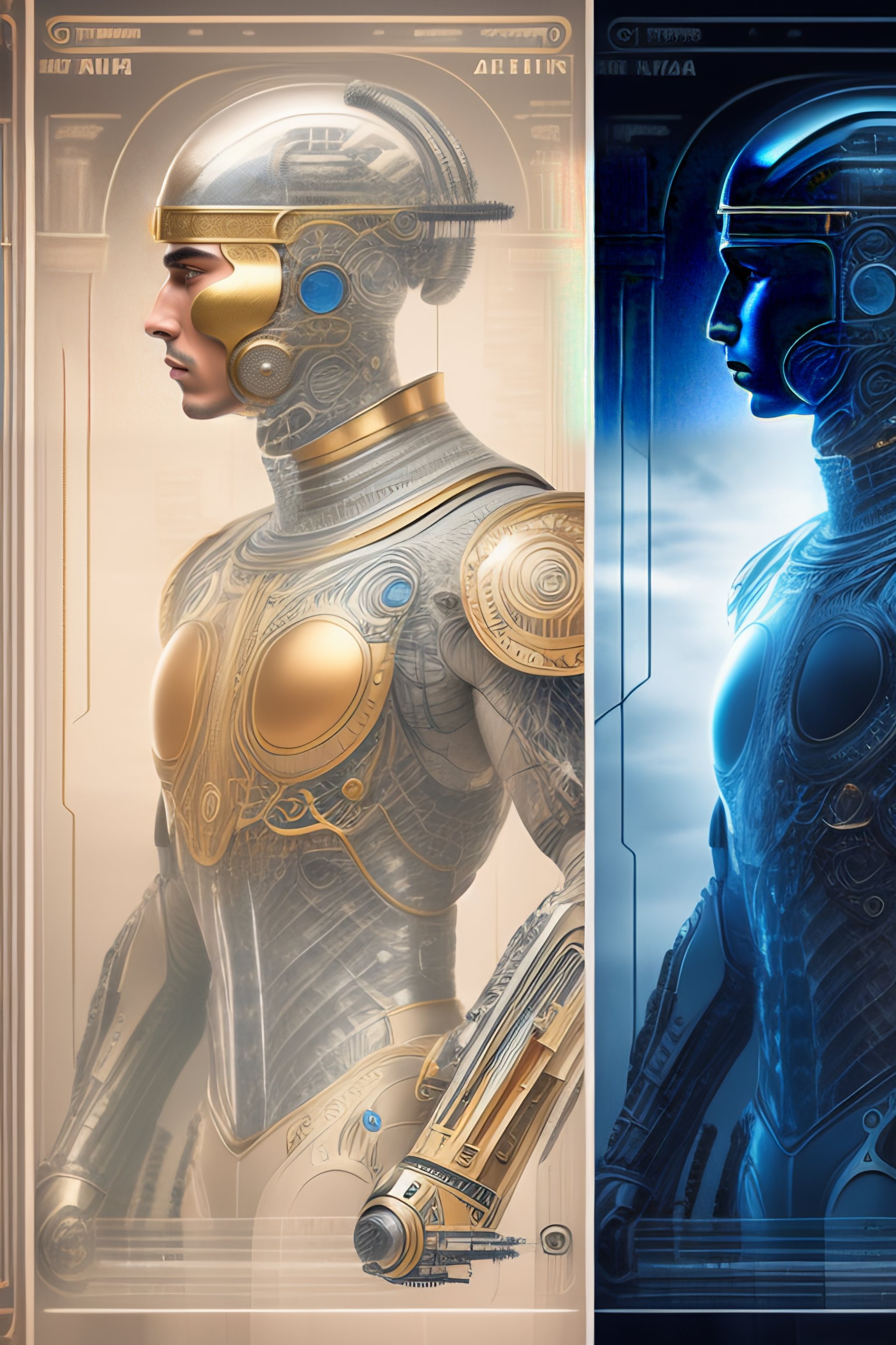 Lexica - Detailed schematics of a male cyborg, Venetian man, blueprints ...