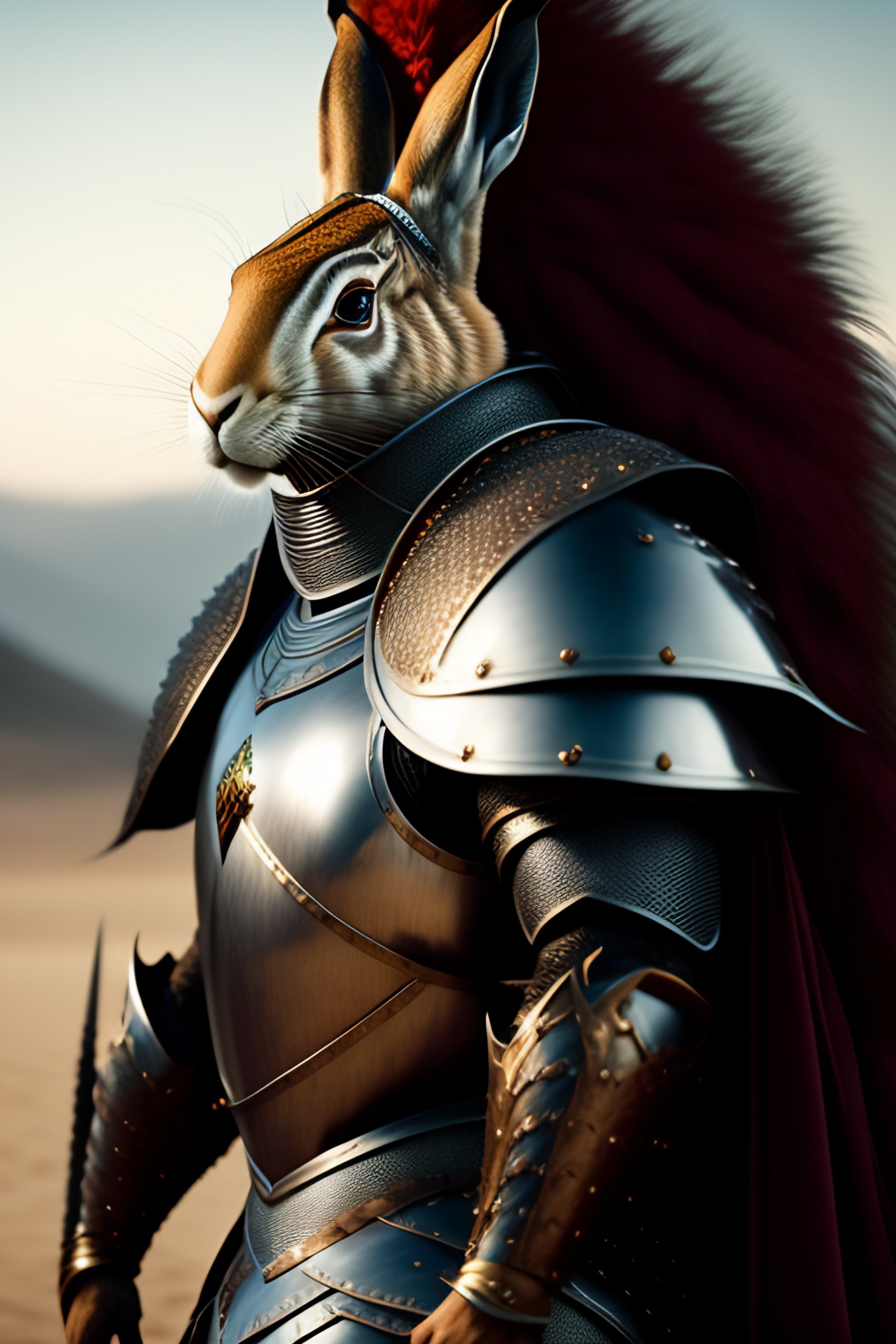 Lexica - Male knight wearing armor. The armor represents a hare.