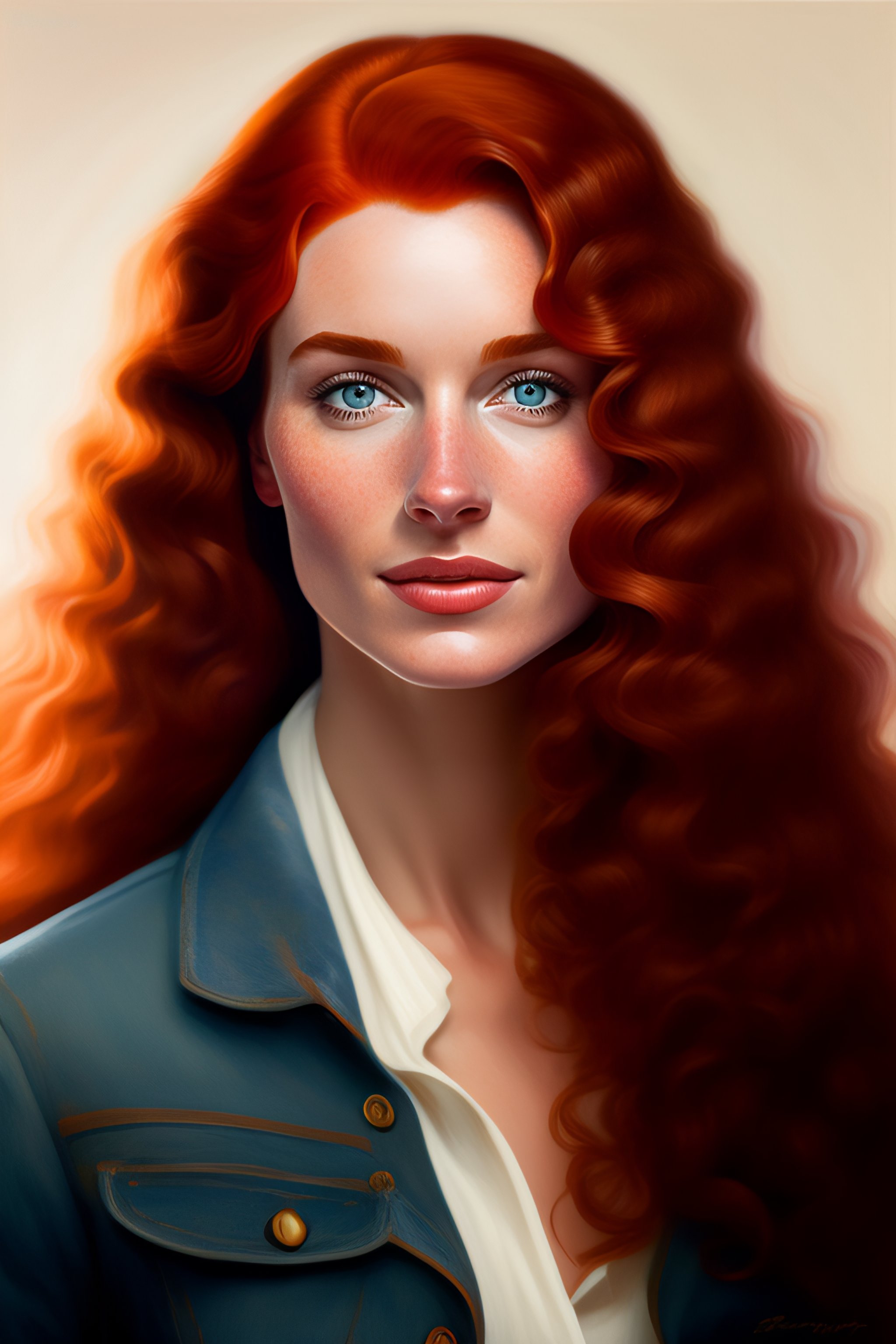 Lexica - Redhead Woman with freckles and curly long hair, pixar: oil ...