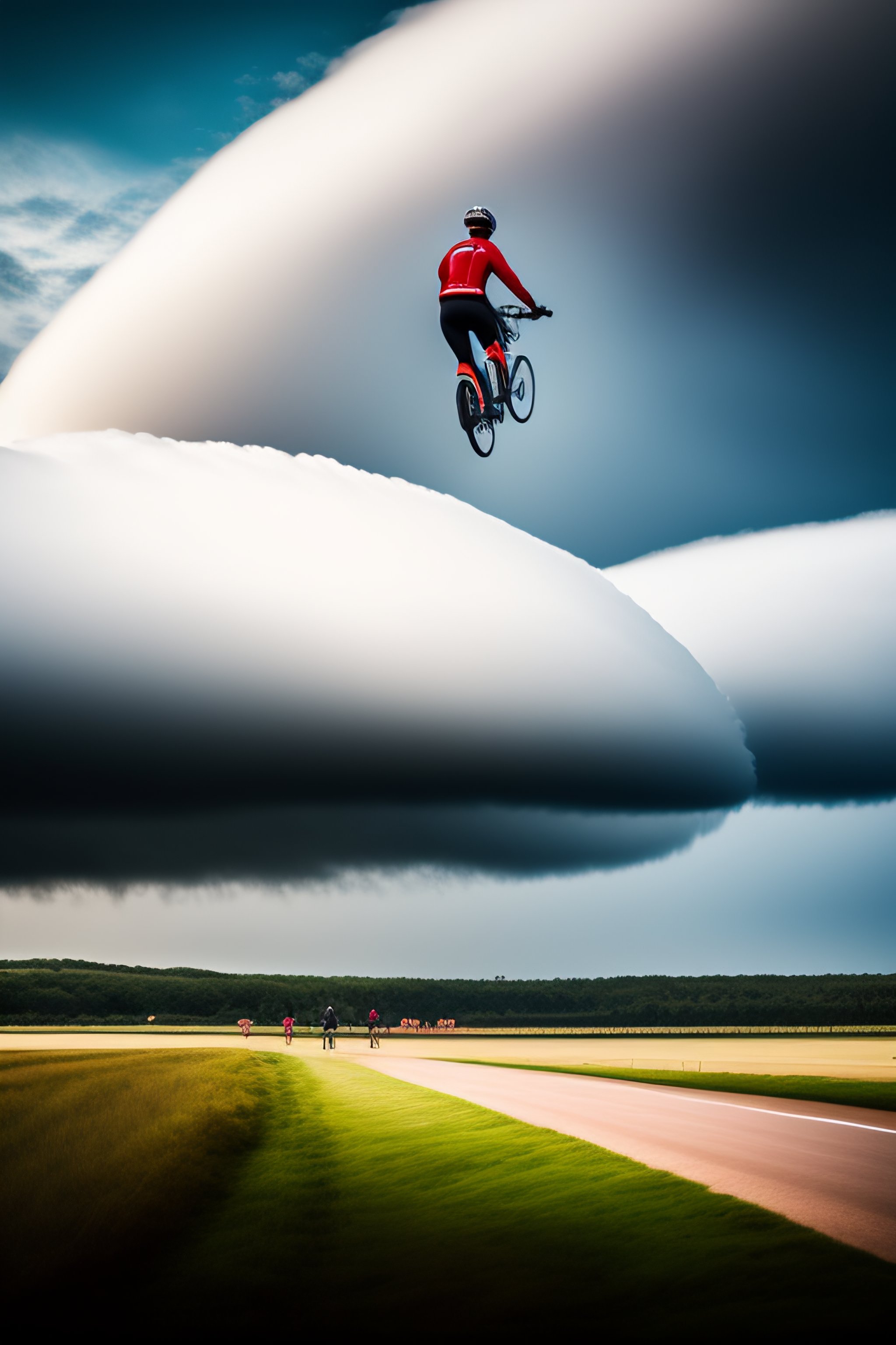 Lexica - Human jumping from a cloud while riding a bicycle