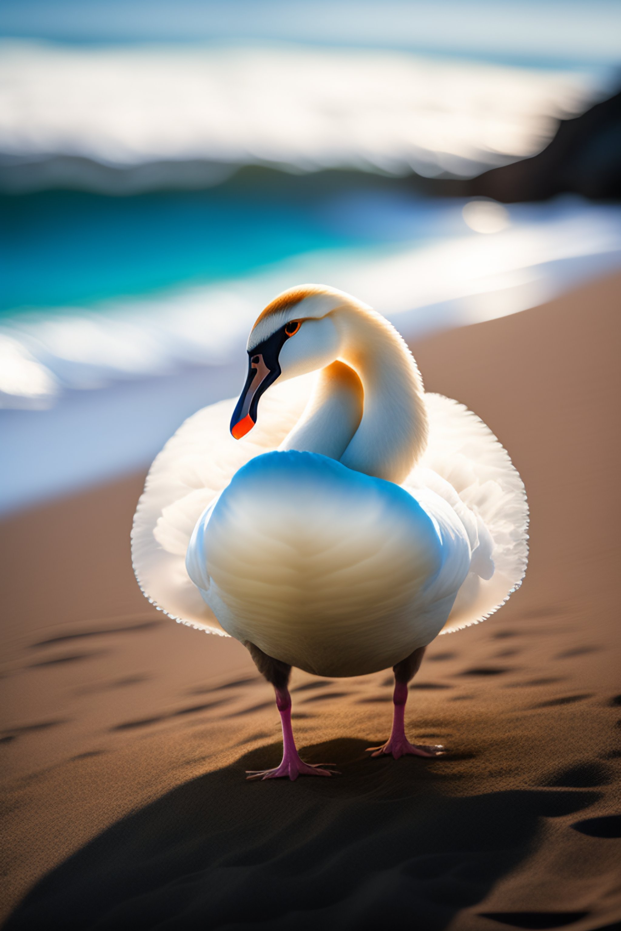 Lexica - Swan cloak made from feathers at the beach