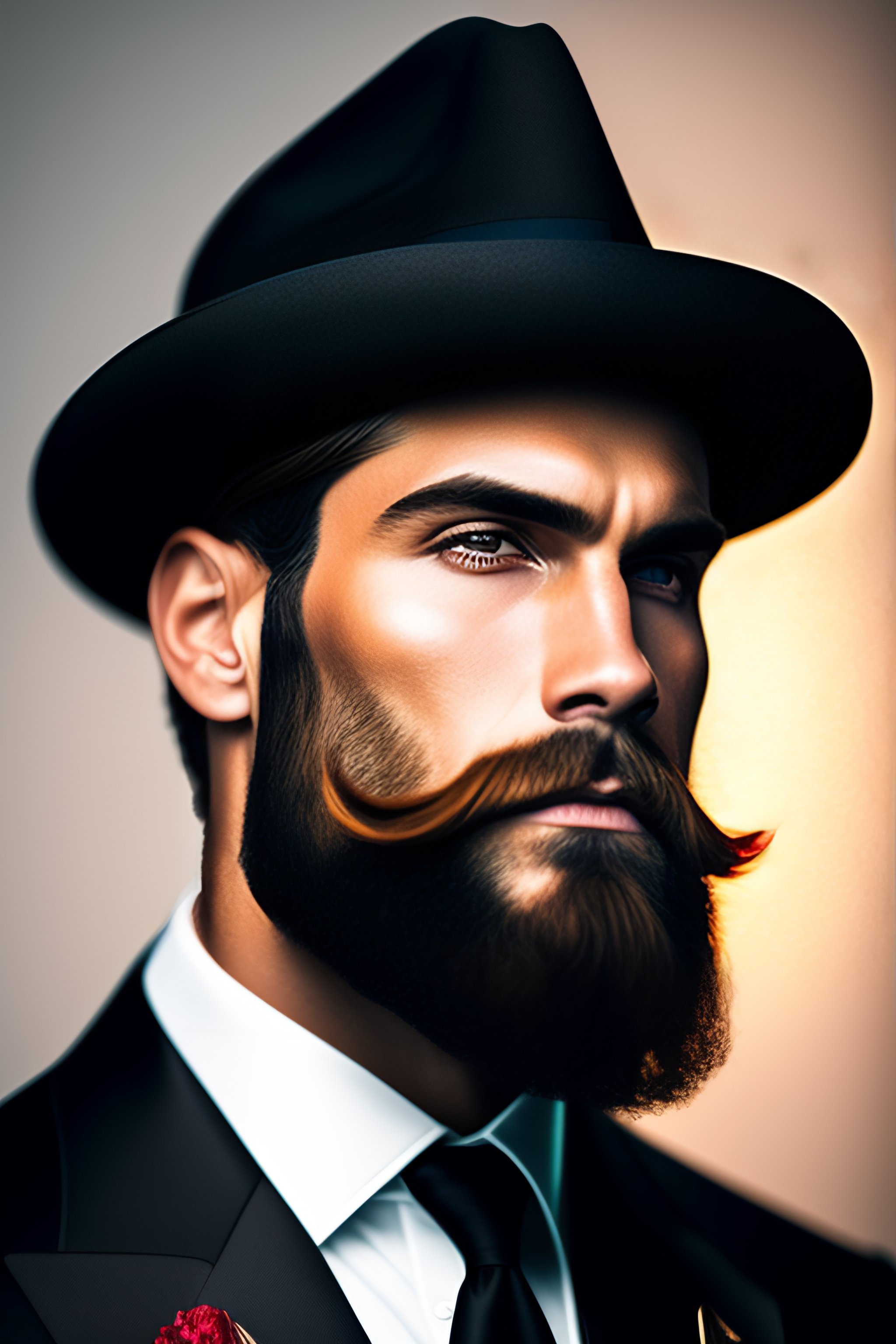 Lexica - A mysterious mafia guy with a beard wearing a hat
