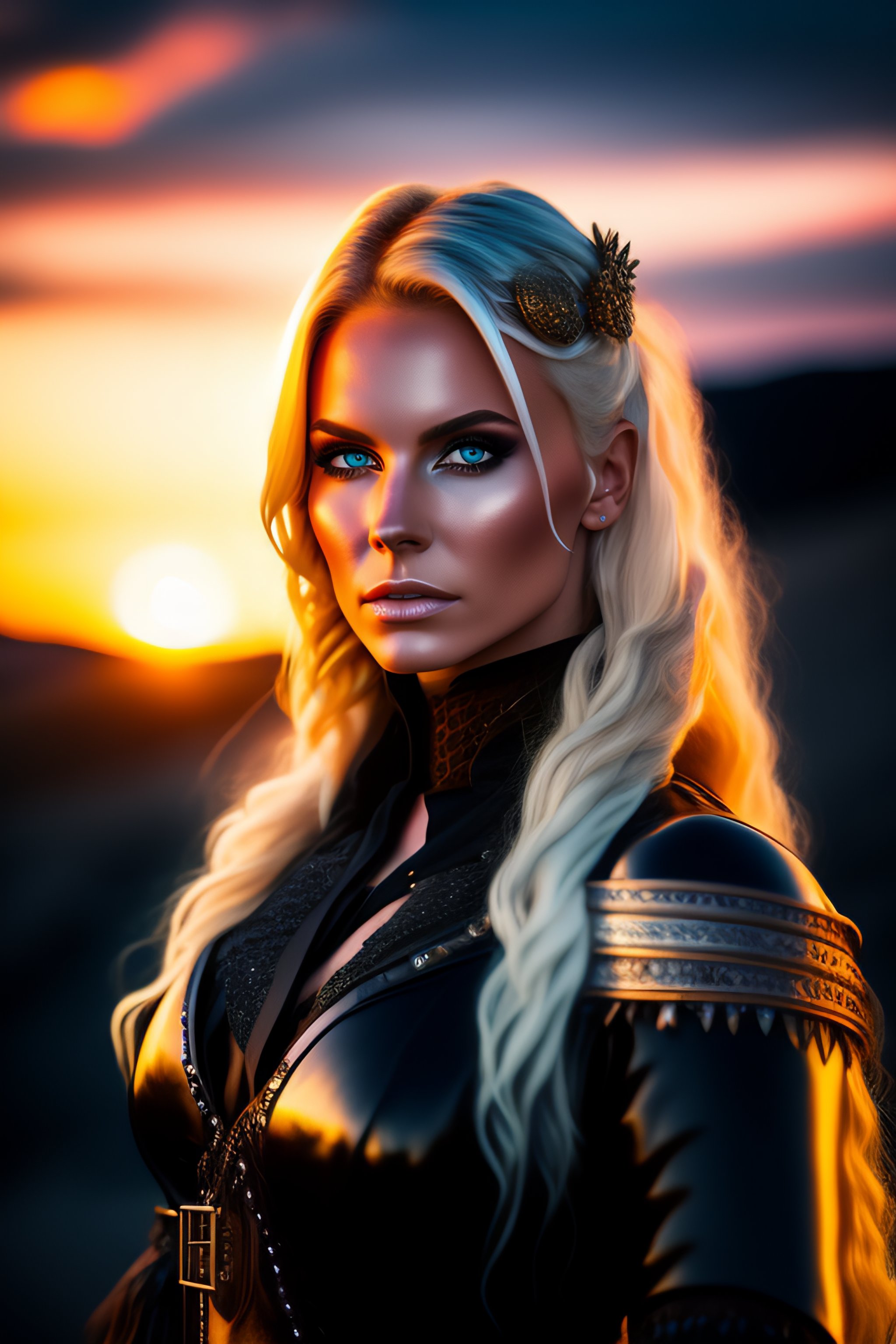 Lexica - Gothic blacksmith blonde woman, beautiful face, ice, granite ...