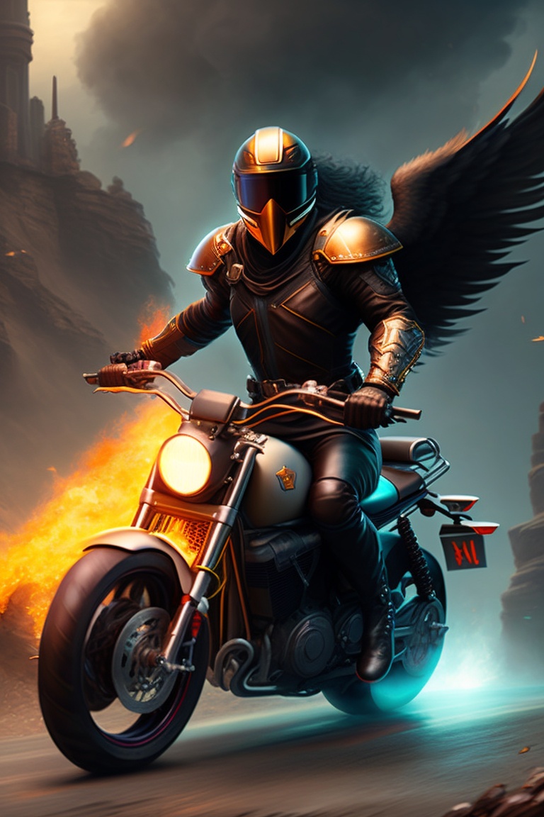 Lexica - Angel of death, riding a motorcycle of black fire.