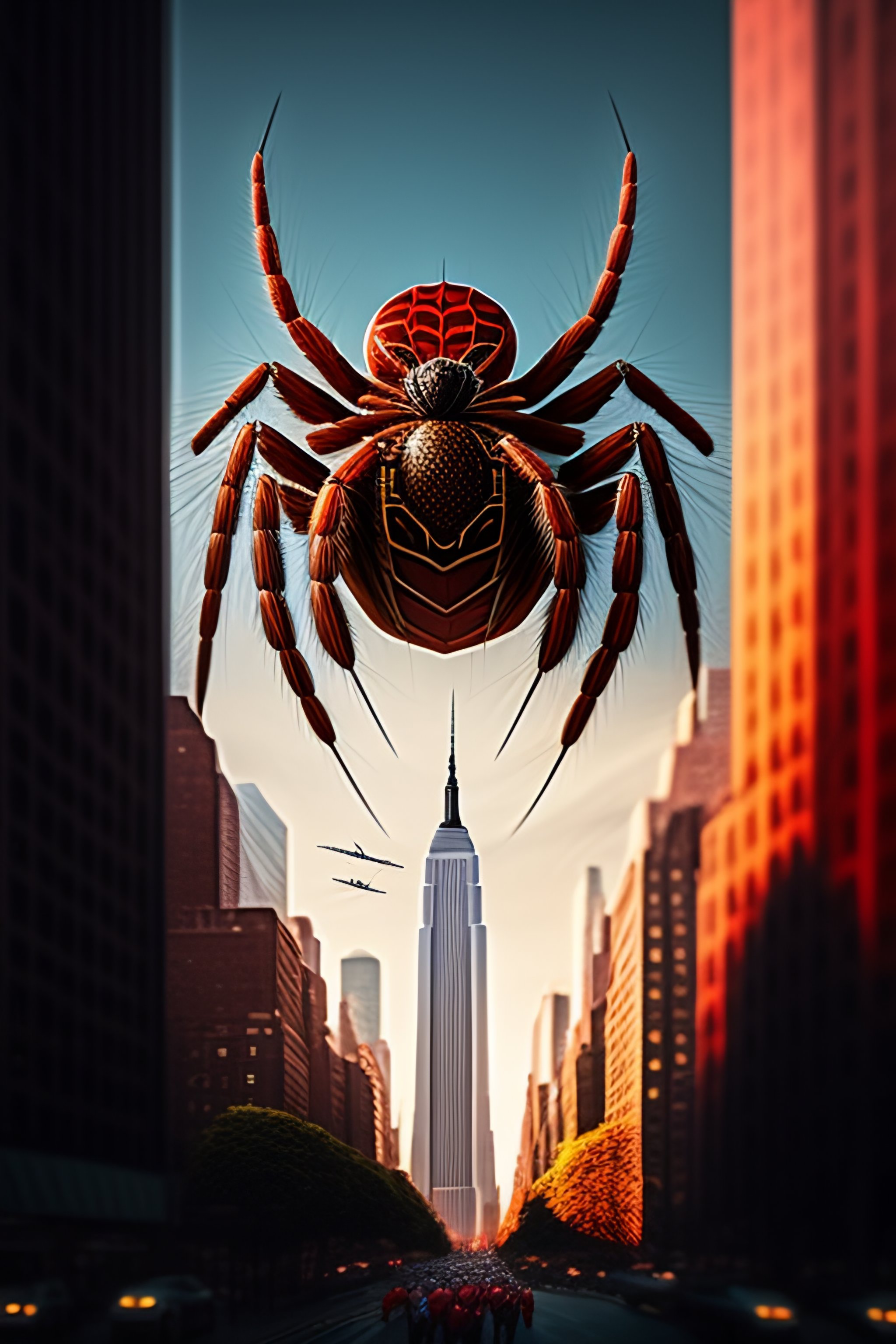 Lexica - Giant spider, red and hairy, crawling around, in new york city ...