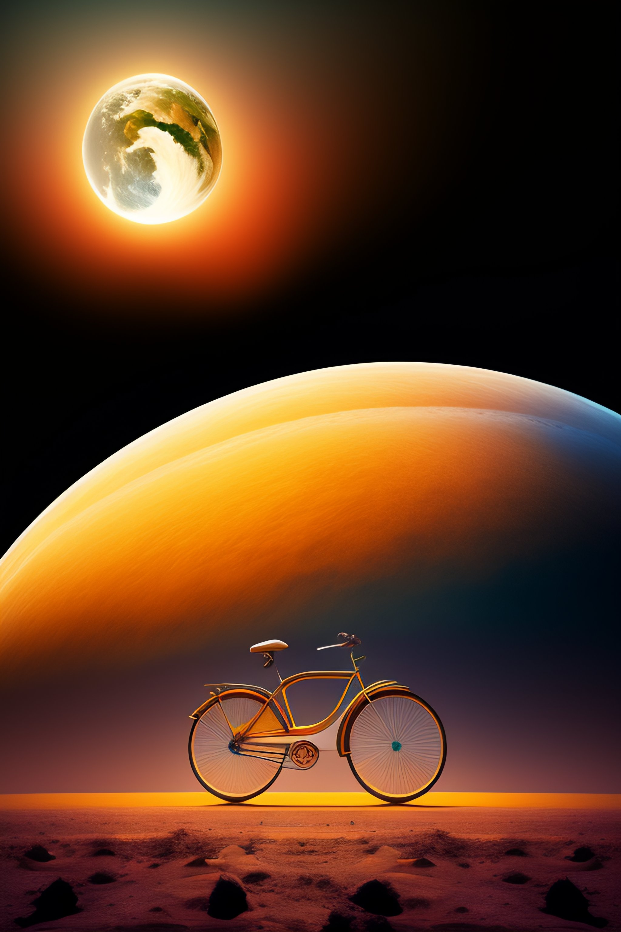 Lexica - Bicycle parked on Moon with Earth in the background