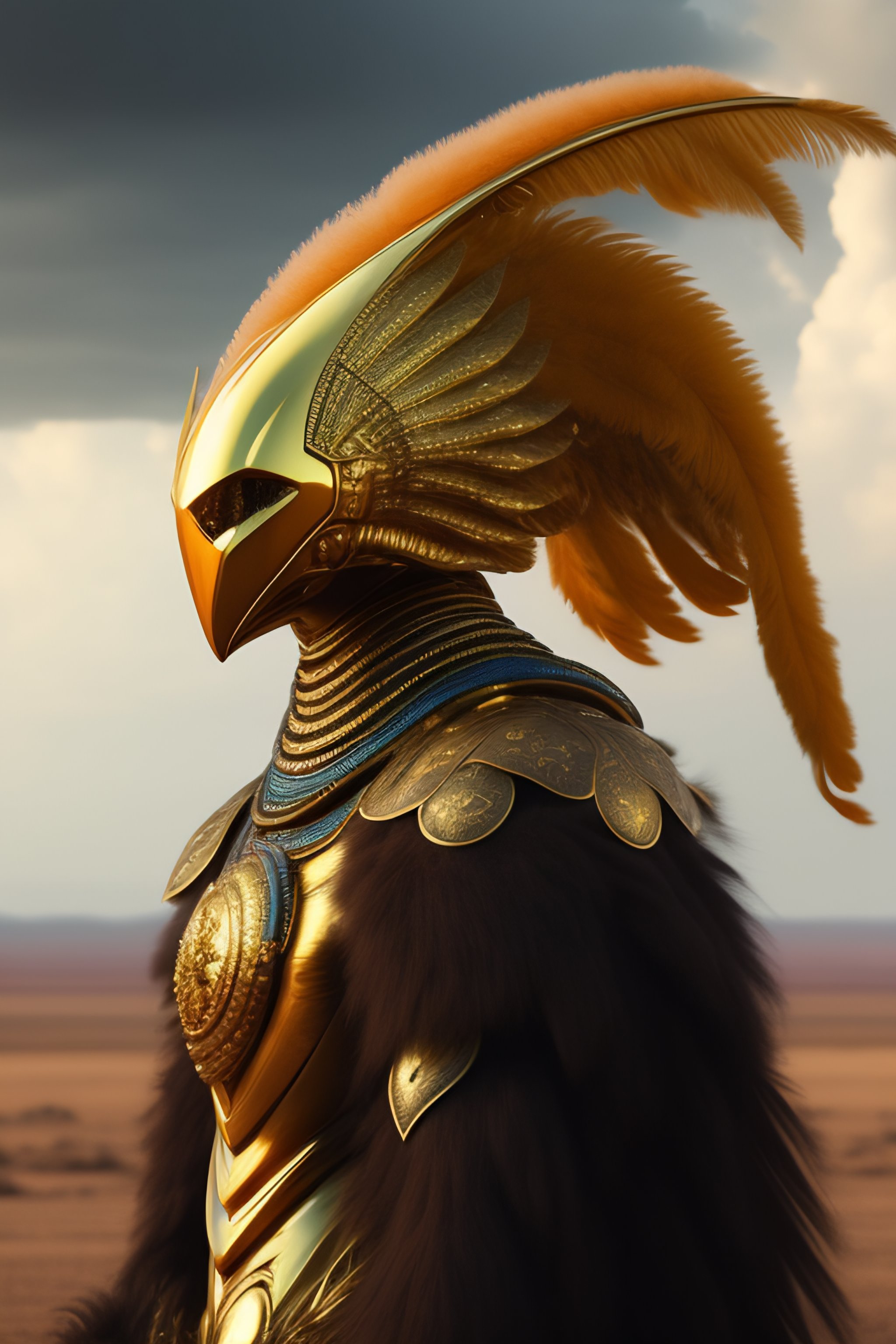 Lexica - Humanoid alien, large talons, golden feathers