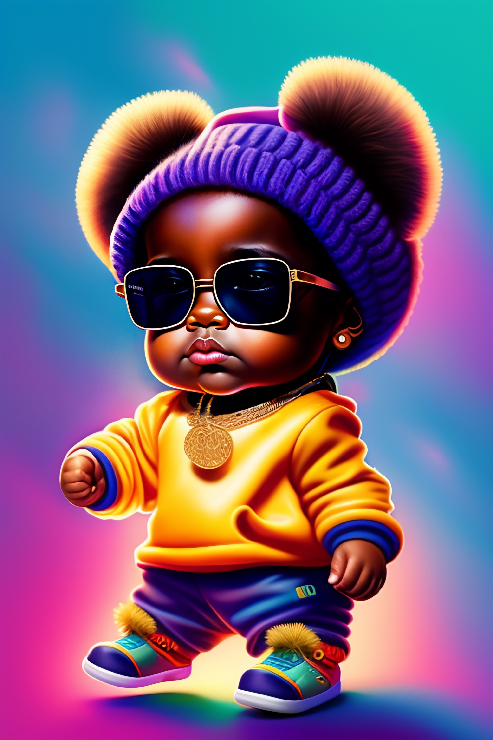 Lexica - Hip hop cute baby bear,wearing big necklace eyeglass hip hop ...