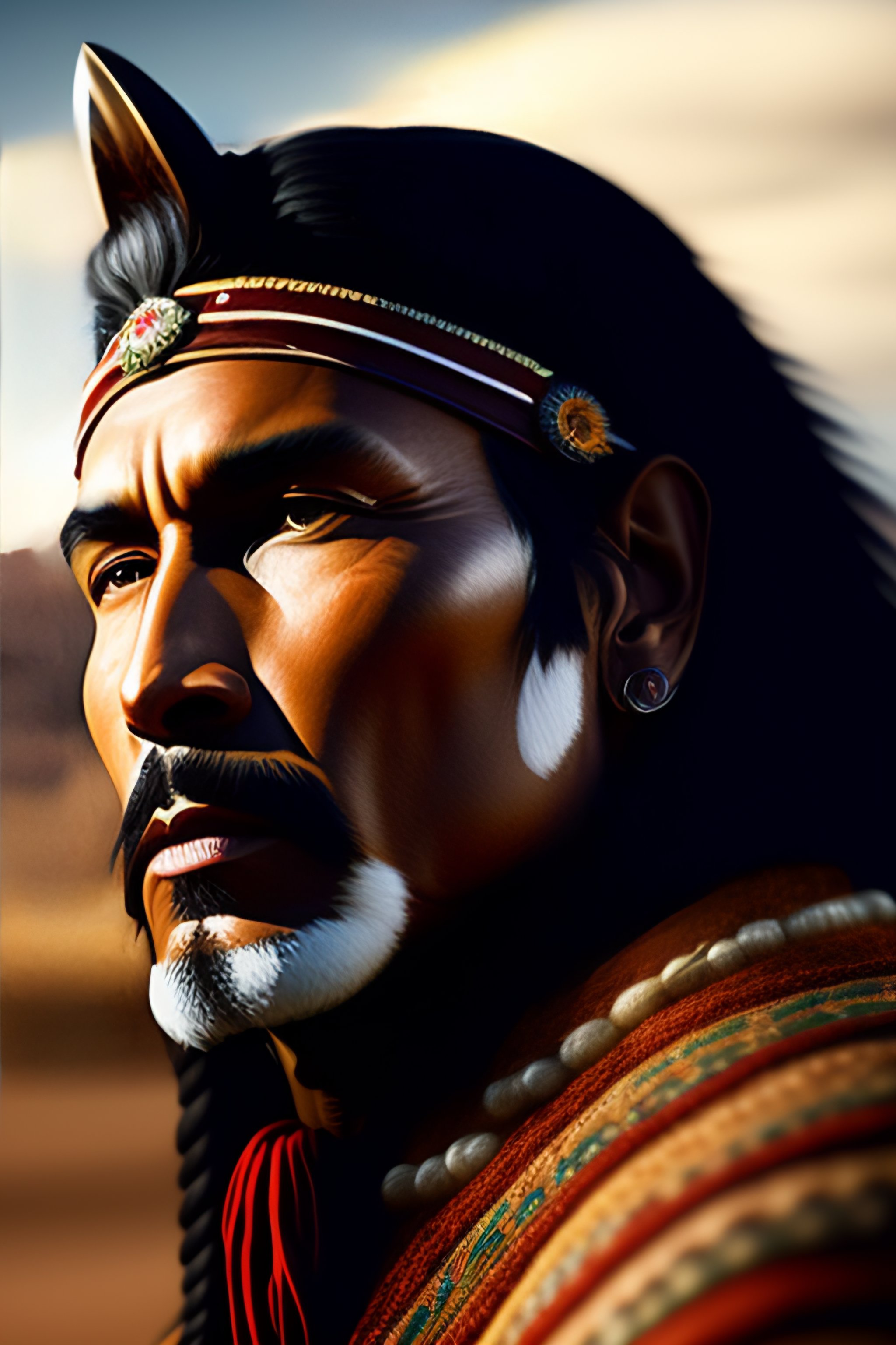 Lexica - Native american man portrait in 3d digital art with mustang ...