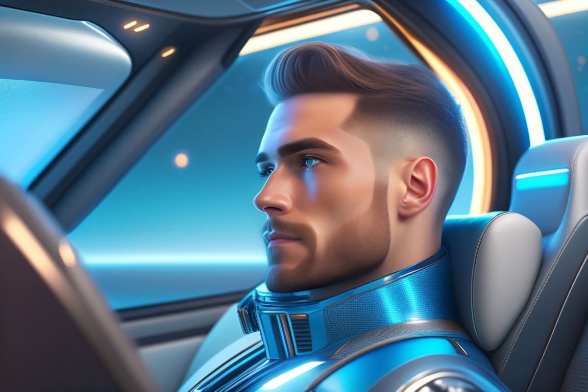 Lexica - A good looking human man in a spaceship driving the spaceship ...