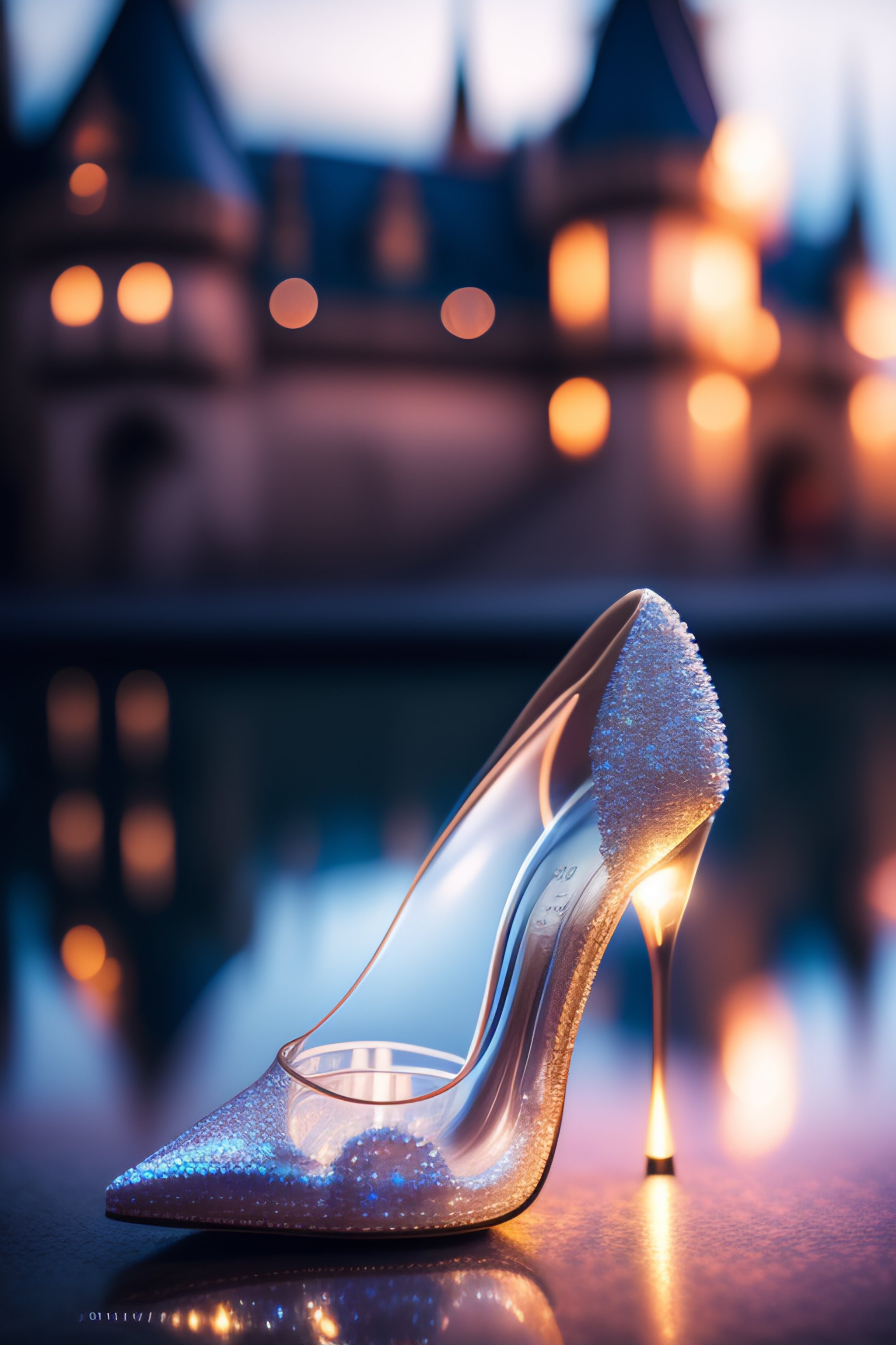 Lexica - Shiny clear high heel shoe in front of a castle, dark fantasy ...