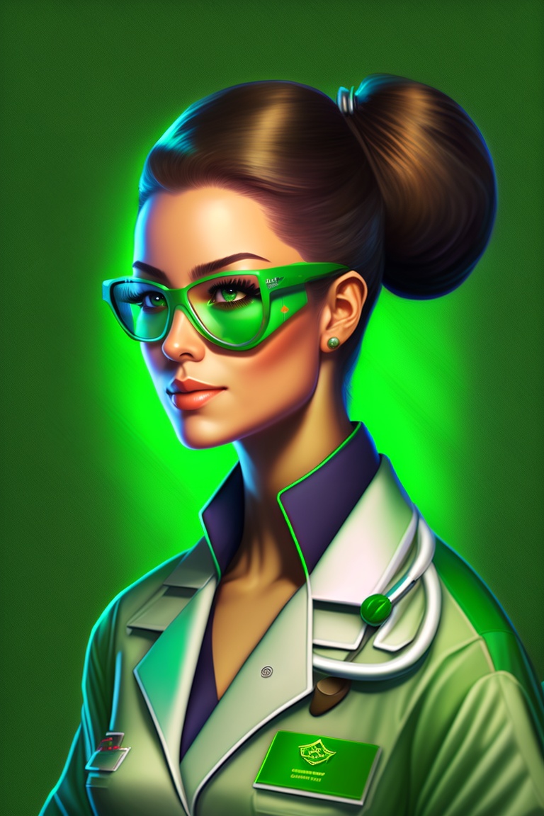 Lexica - Matrix dot drawing, detailed nurse in green scrubs, hair in a ...