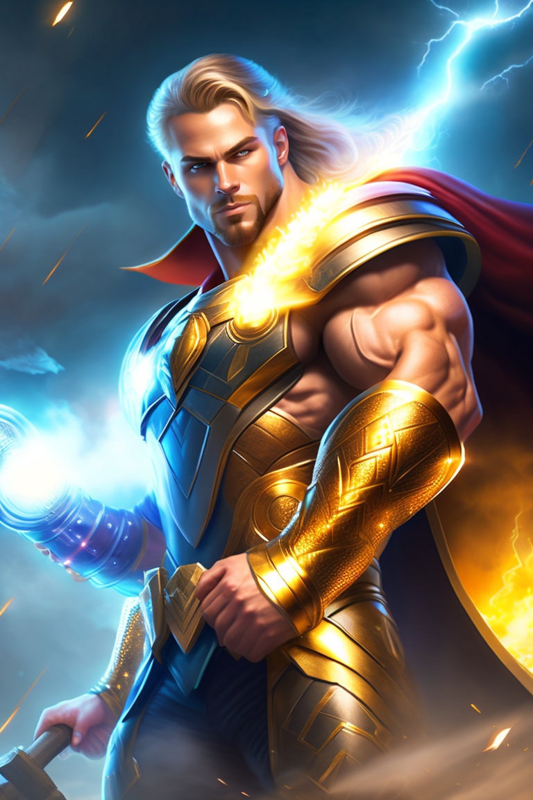 Lexica - Digital picture, thor holding his signature hammer weapon ...