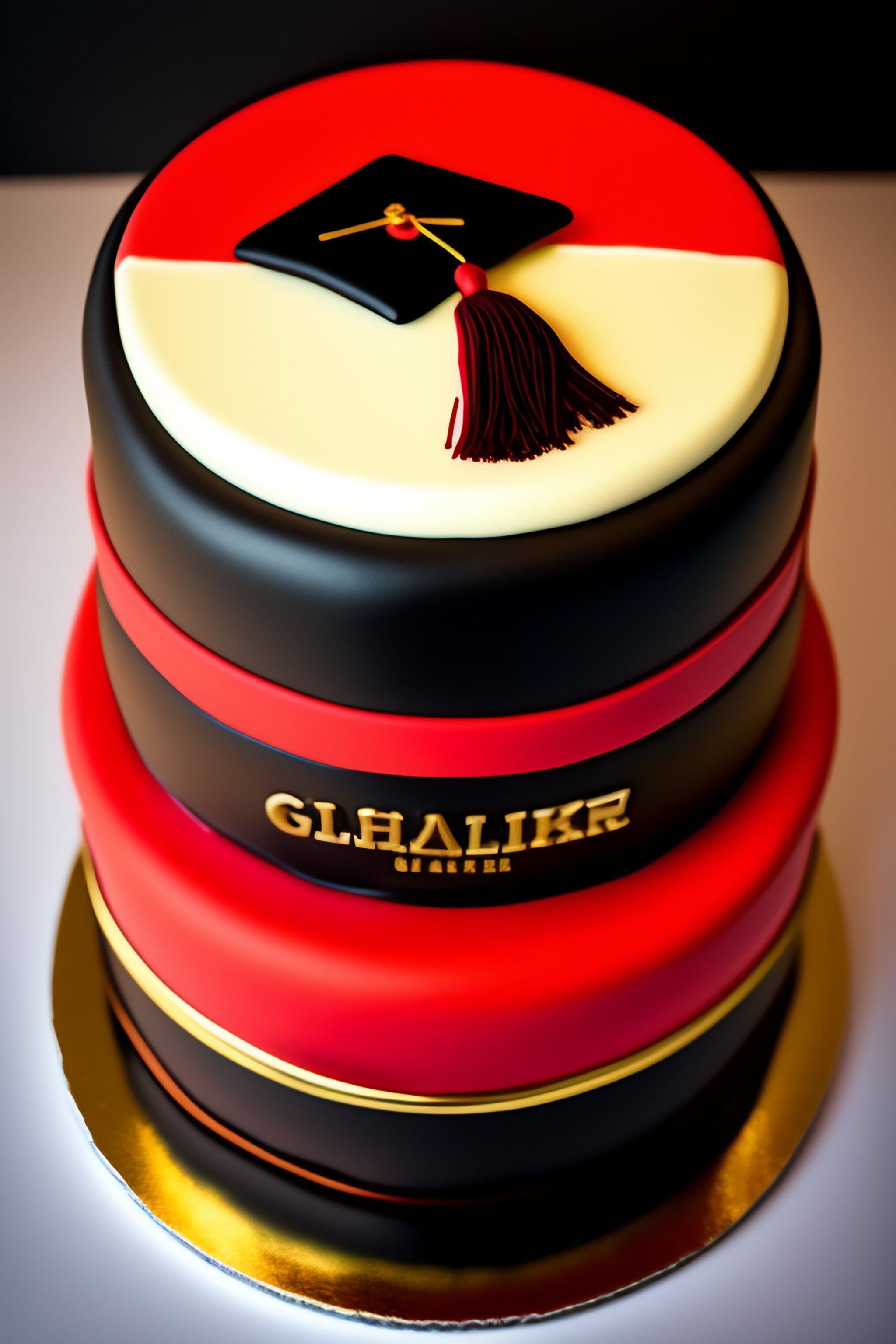 Lexica - Graduation red black gold cake