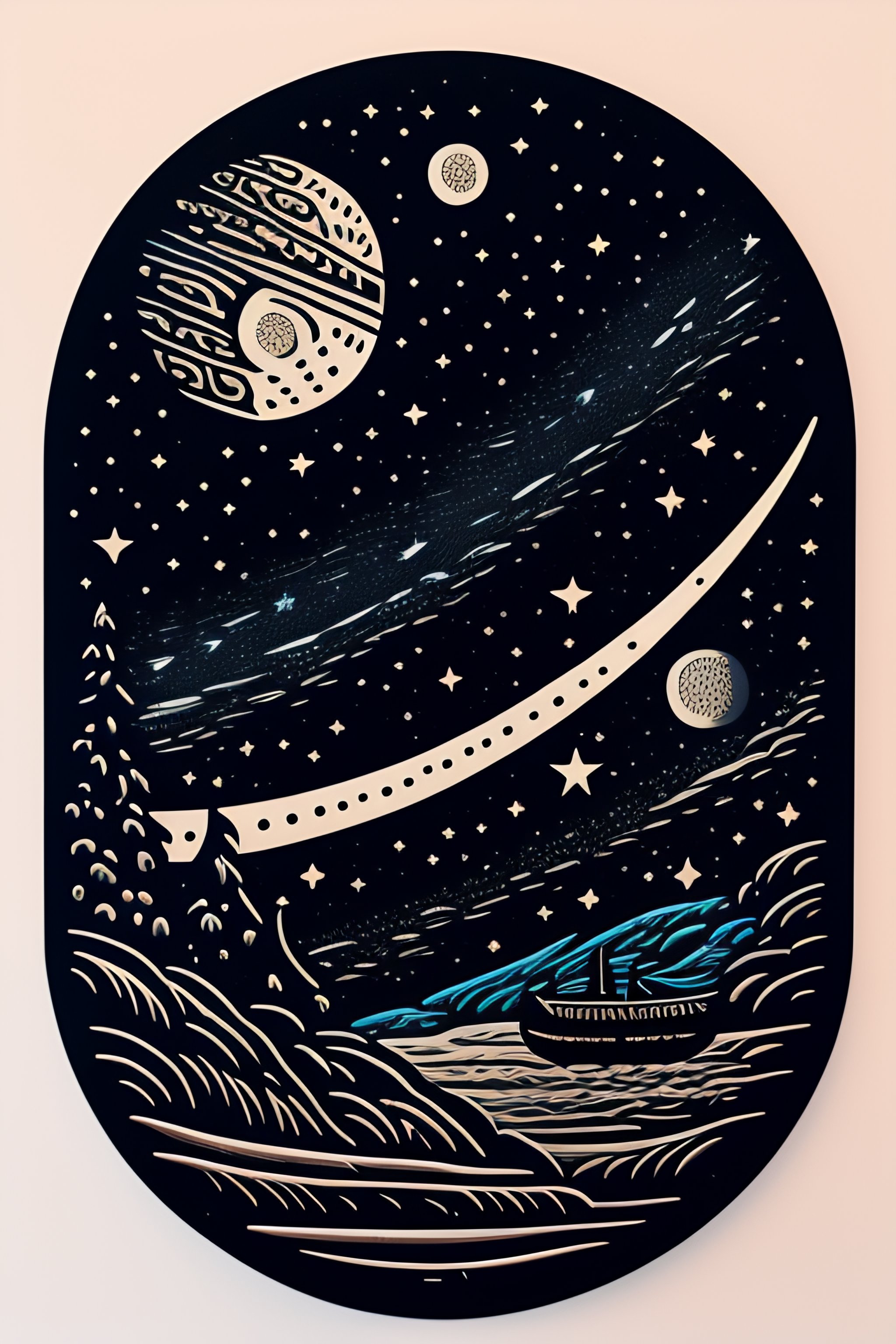 Lexica - An award winning linocut of Viking Space Force in the stars