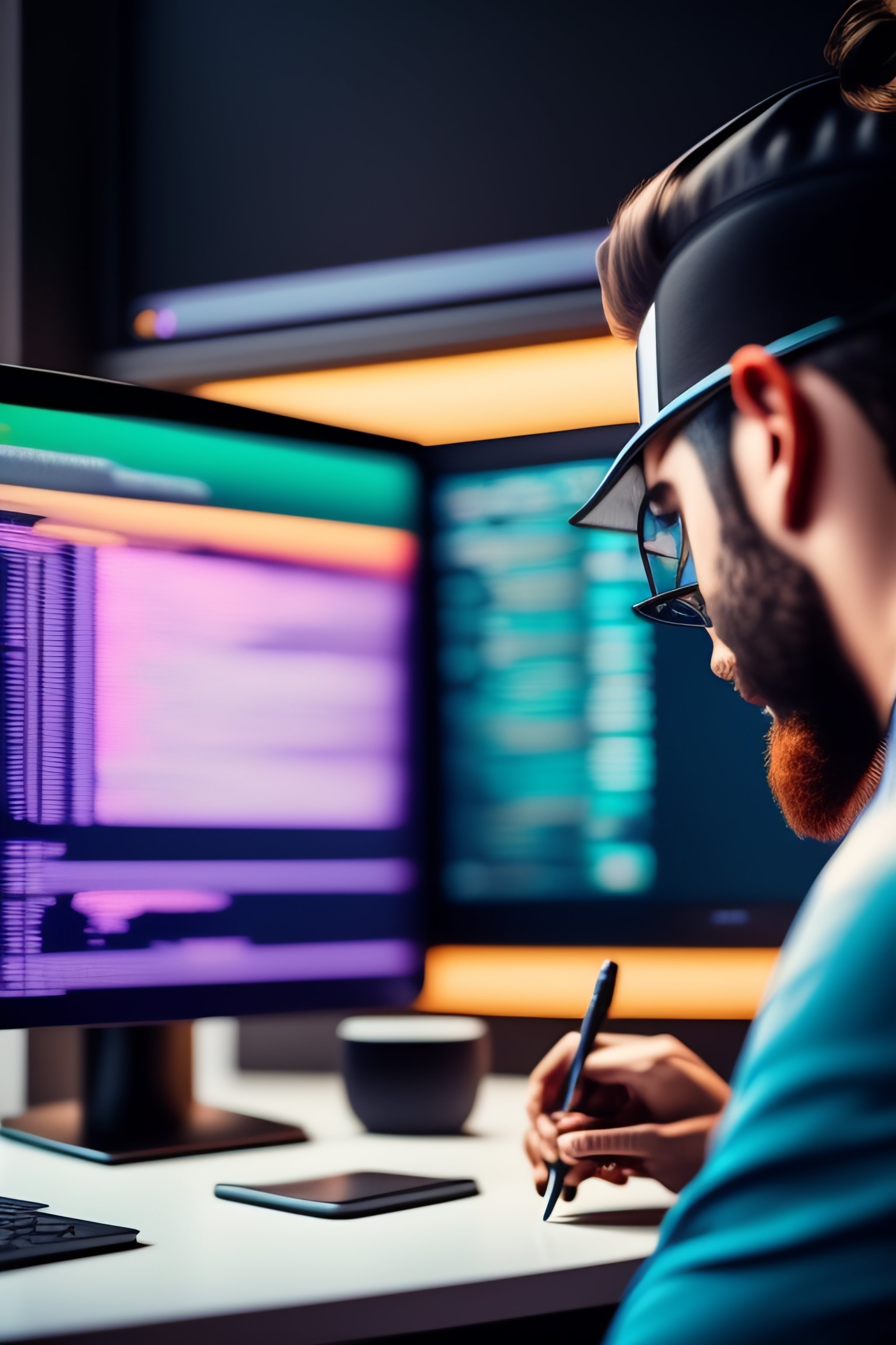 Lexica - Hipster programers working on laptop, code in screen