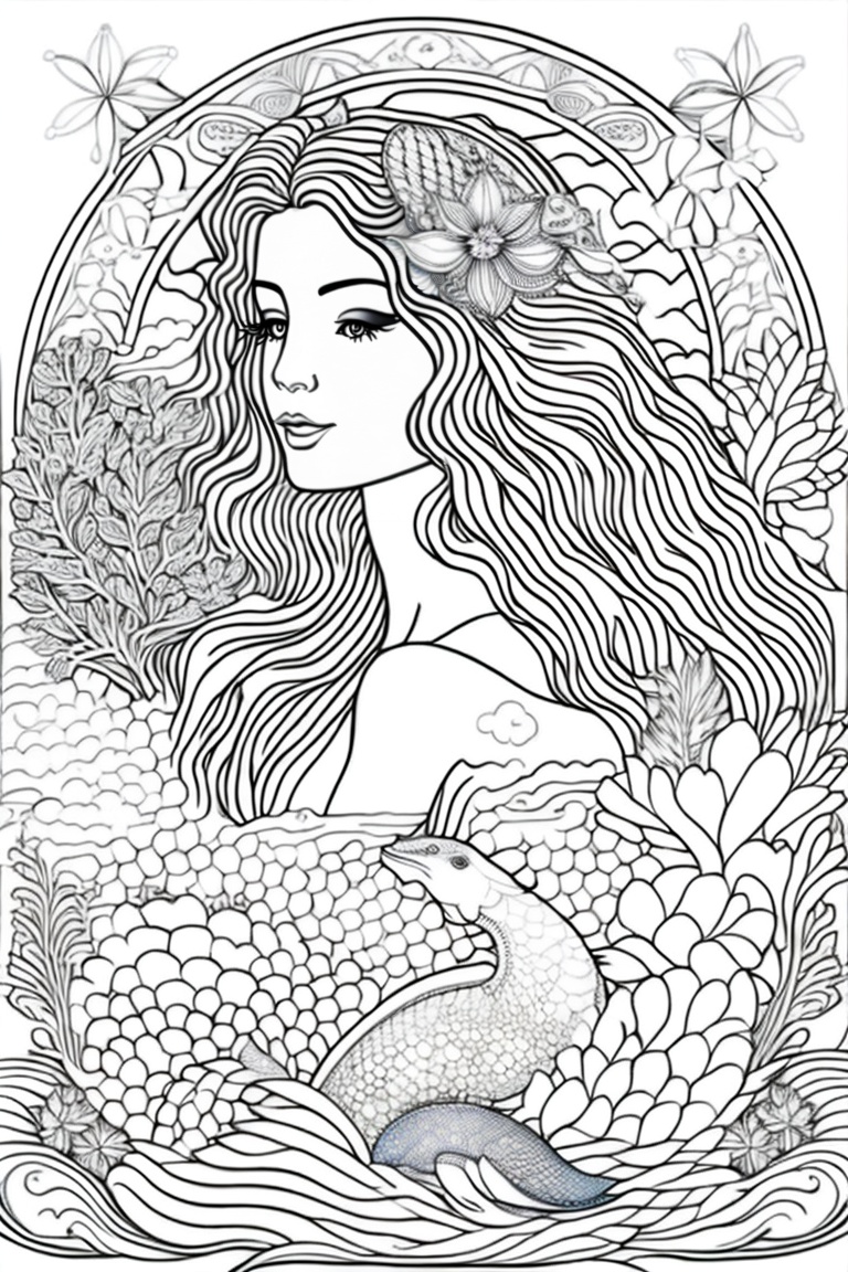 Lexica - "Goddess of the Sea" is a coloring page featuring a detailed ...