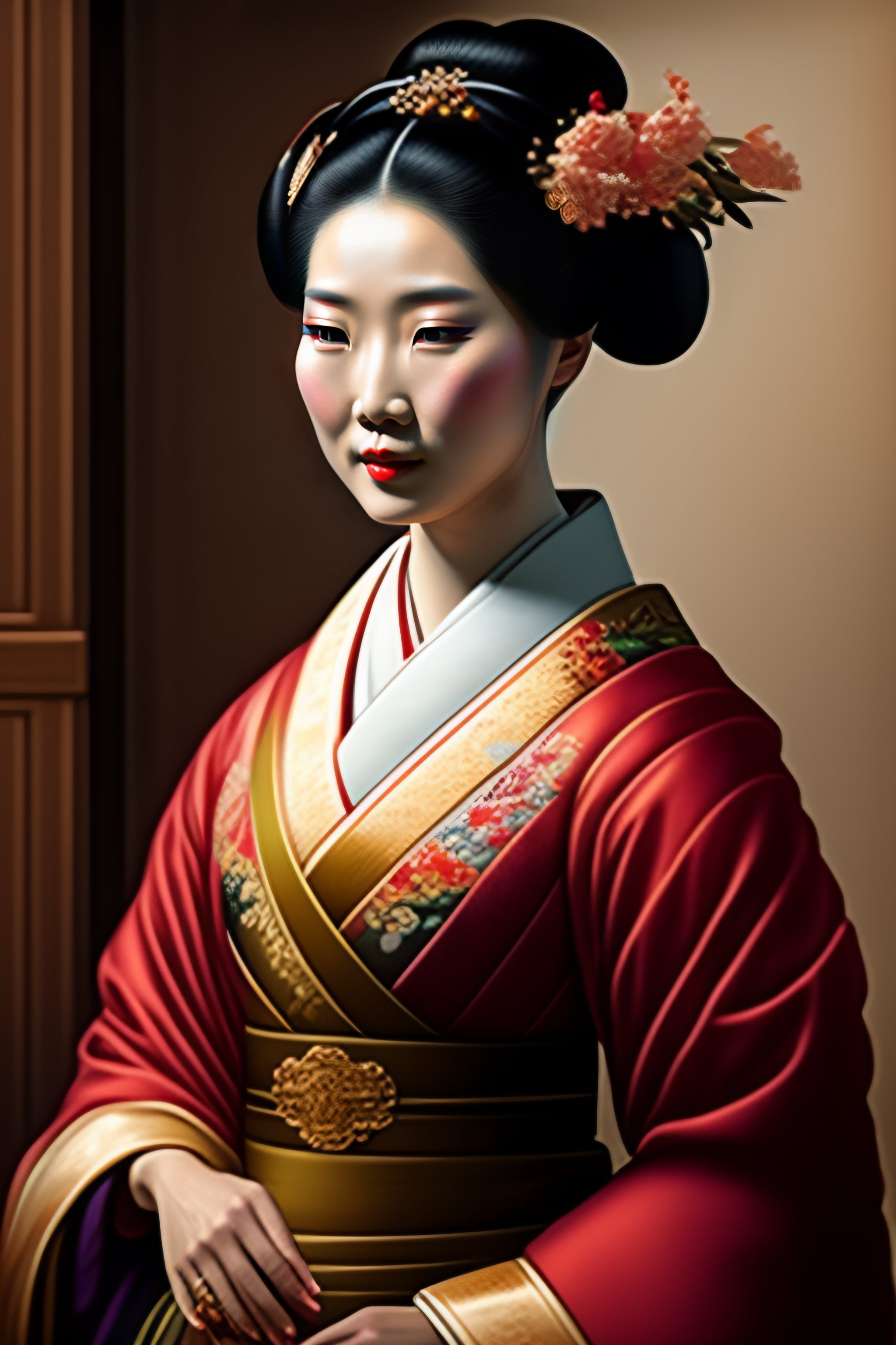 Lexica - A GEISHA painting, clothed, realism and naturalism