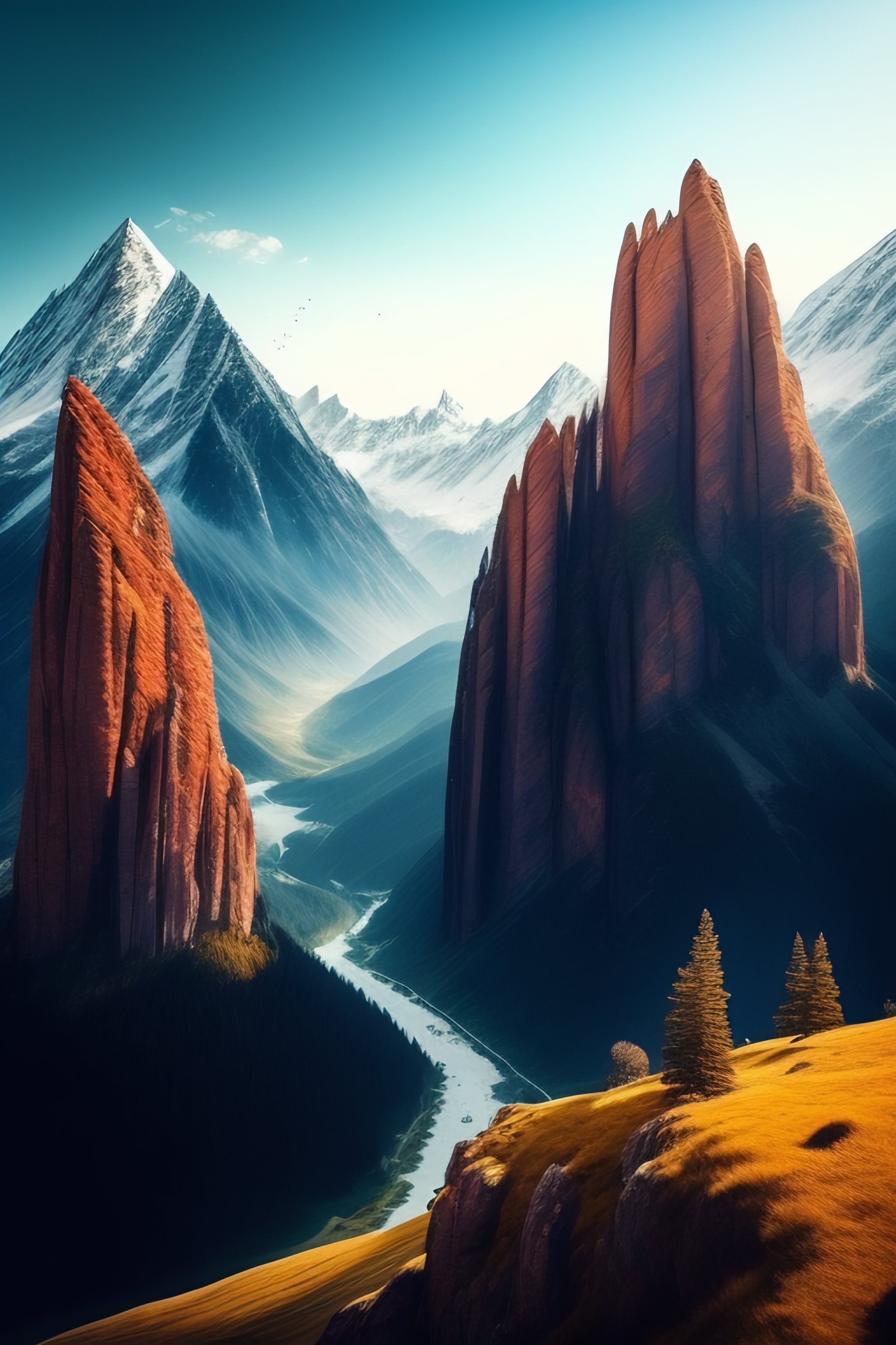 Lexica - Mountains meeting mountains, Hyper realistic, intricate ...