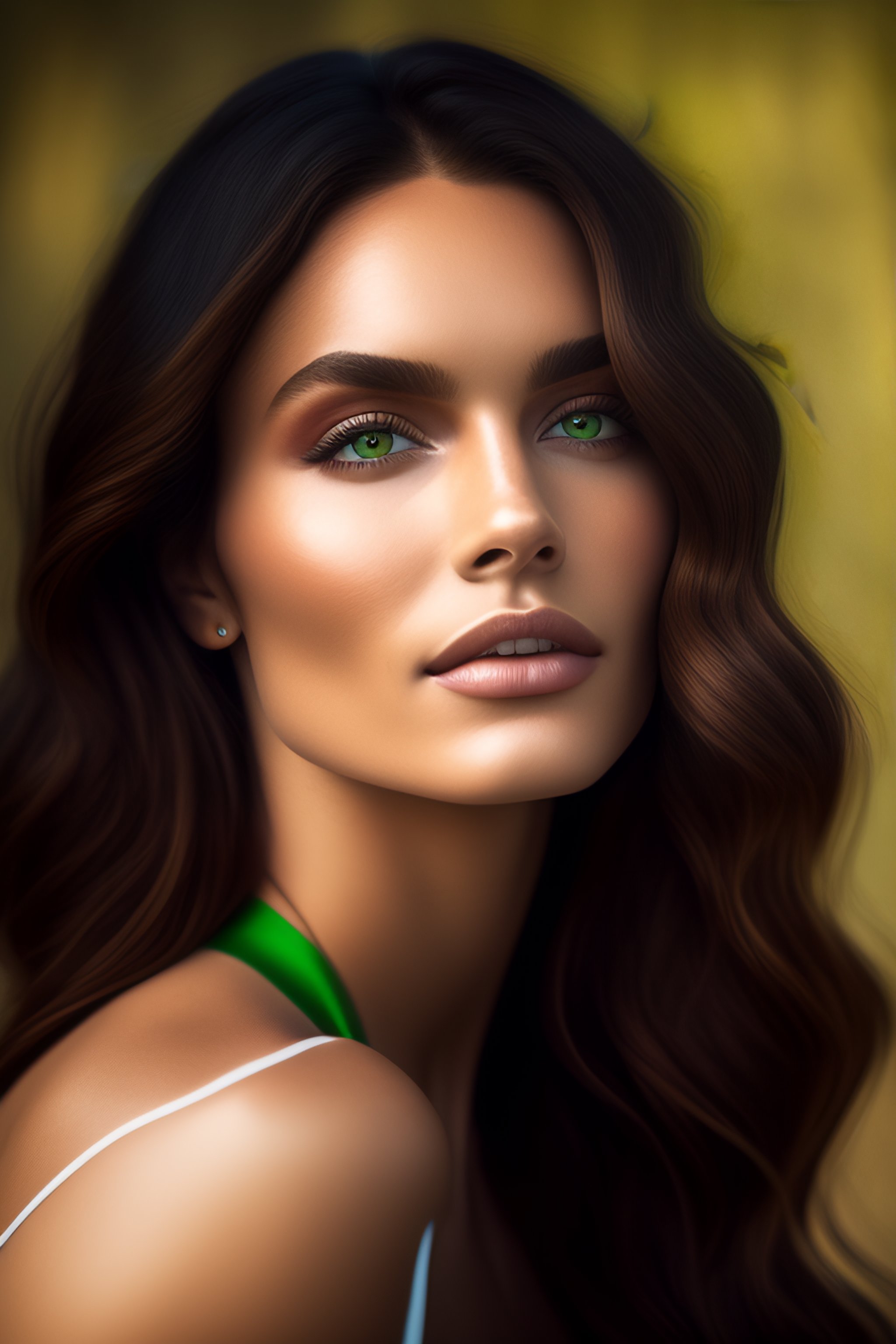Lexica - A portrait of a beautiful brune caucasian woman with green ...