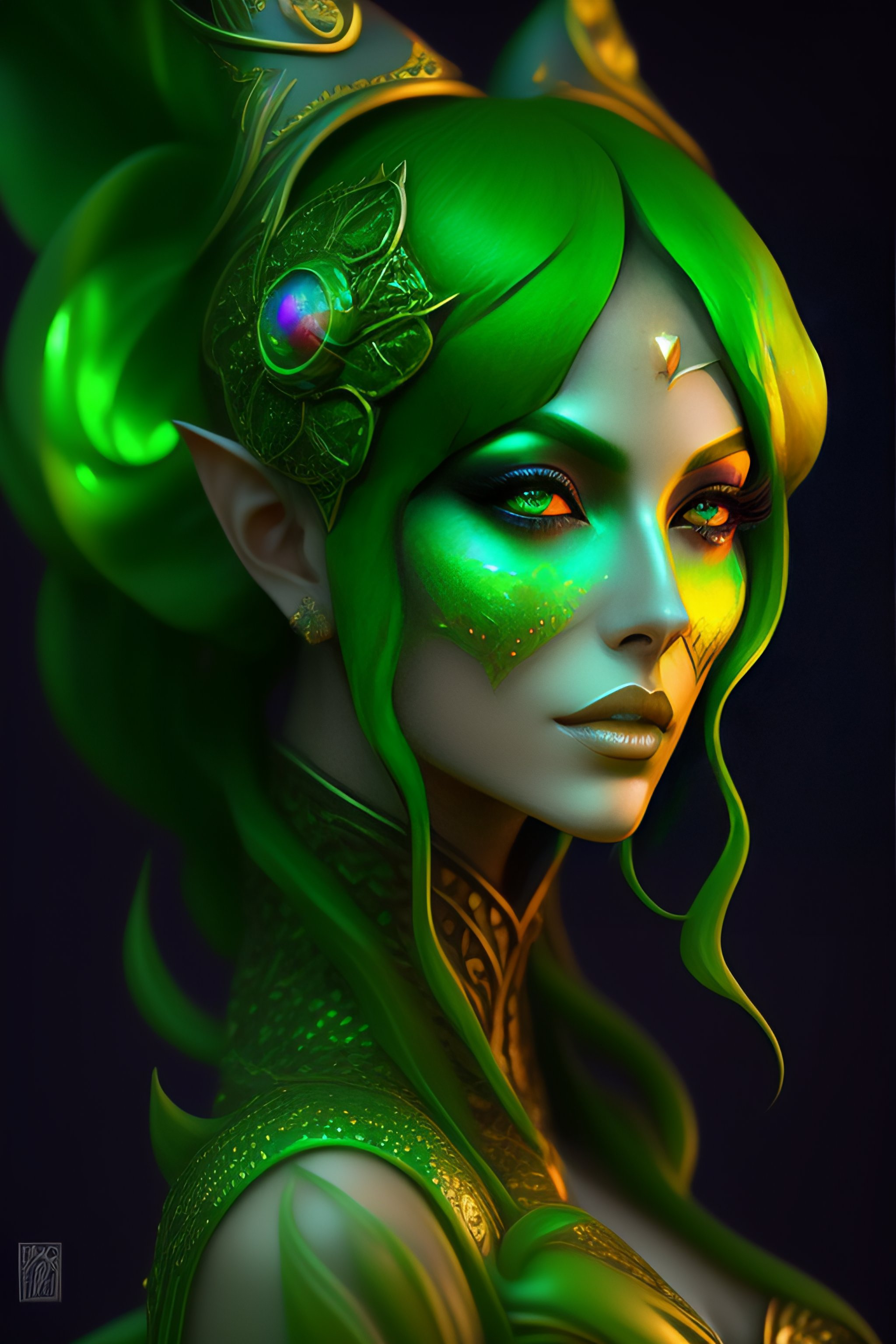 Lexica - Ghastly green elf, in the style of Surrealism, Artgerm, Greg ...
