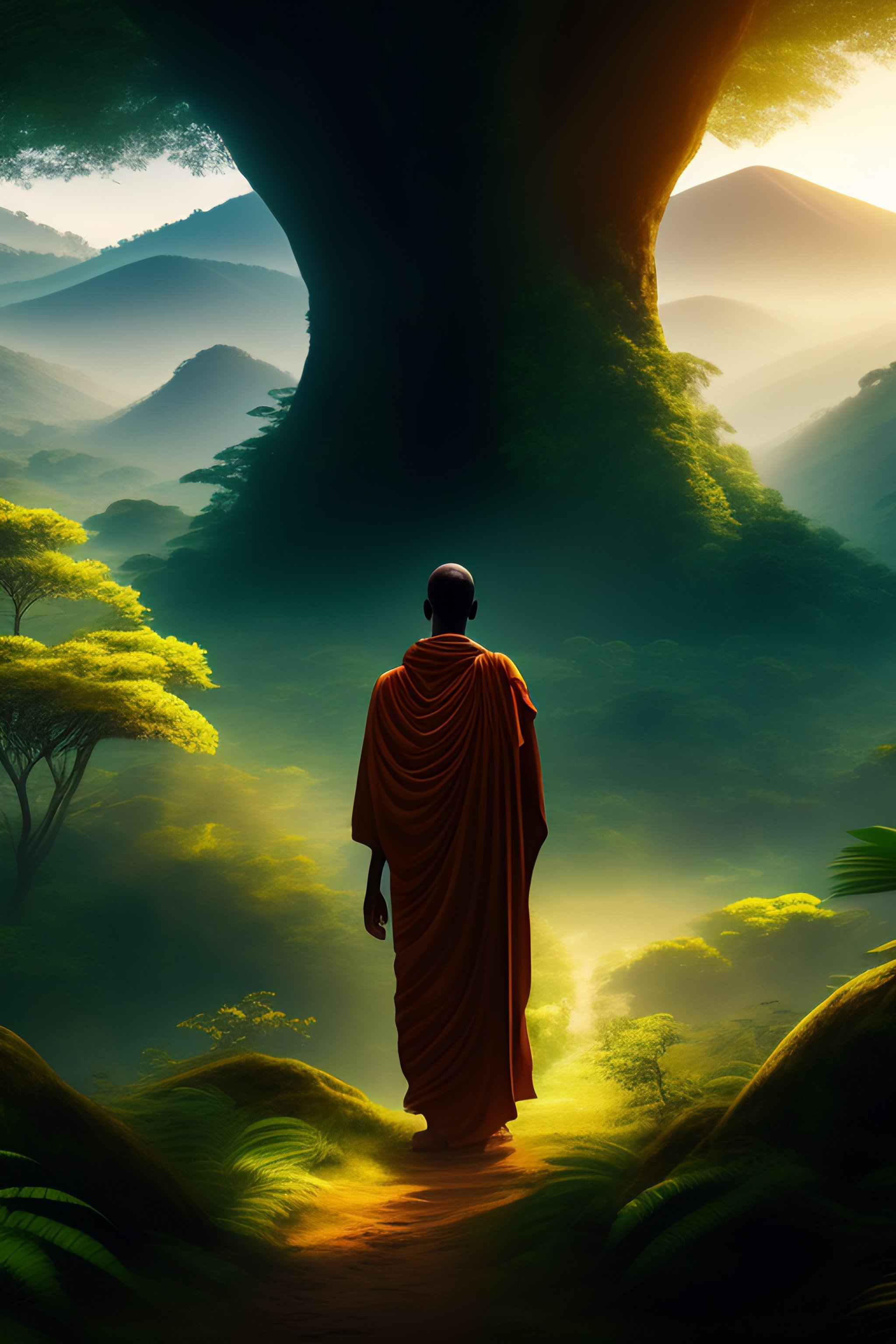 Lexica - An ethiopian monk in the forest during a beautiful sun rise ...