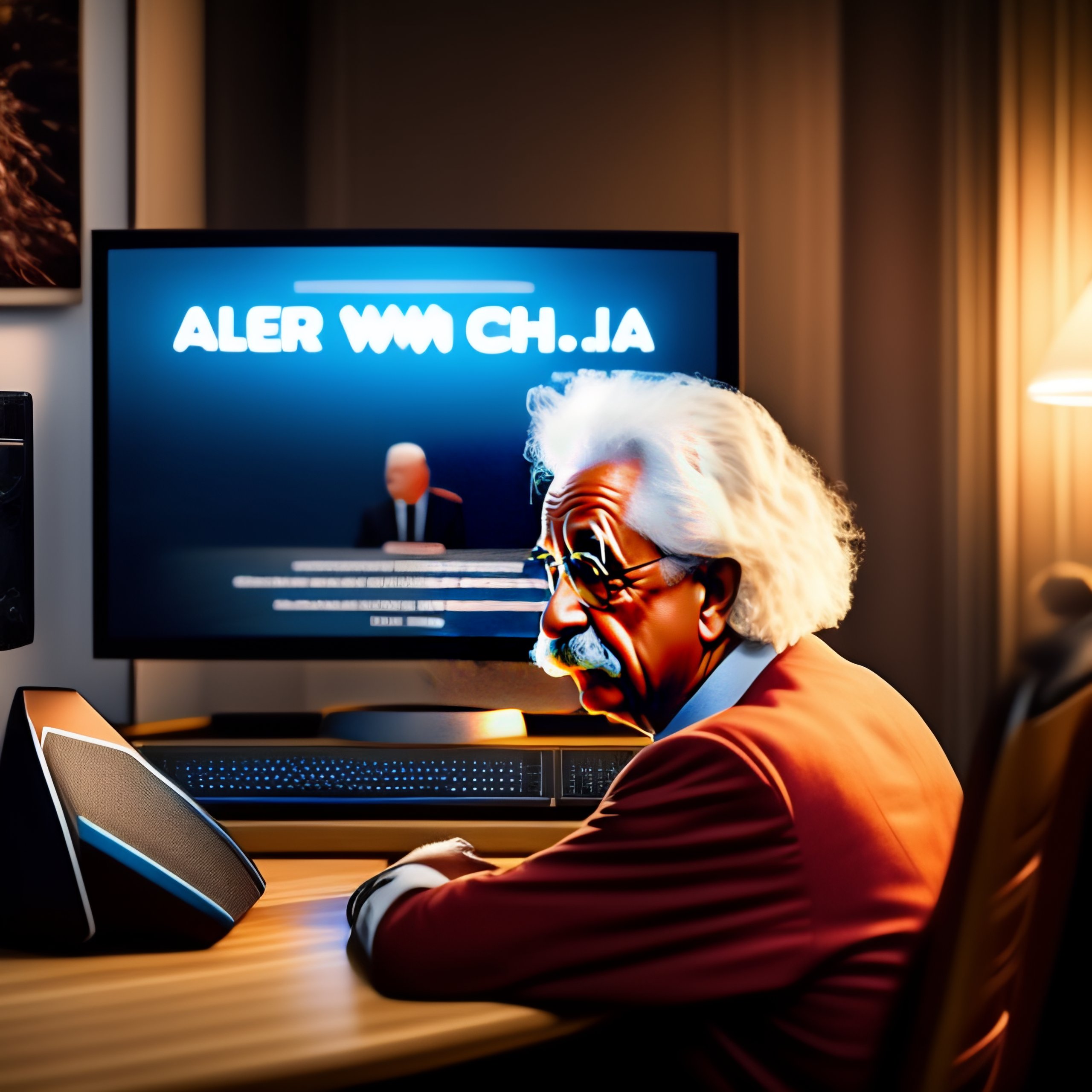 Lexica - Albert einstein is sitting on his gamer chair, on his gamer pc ...