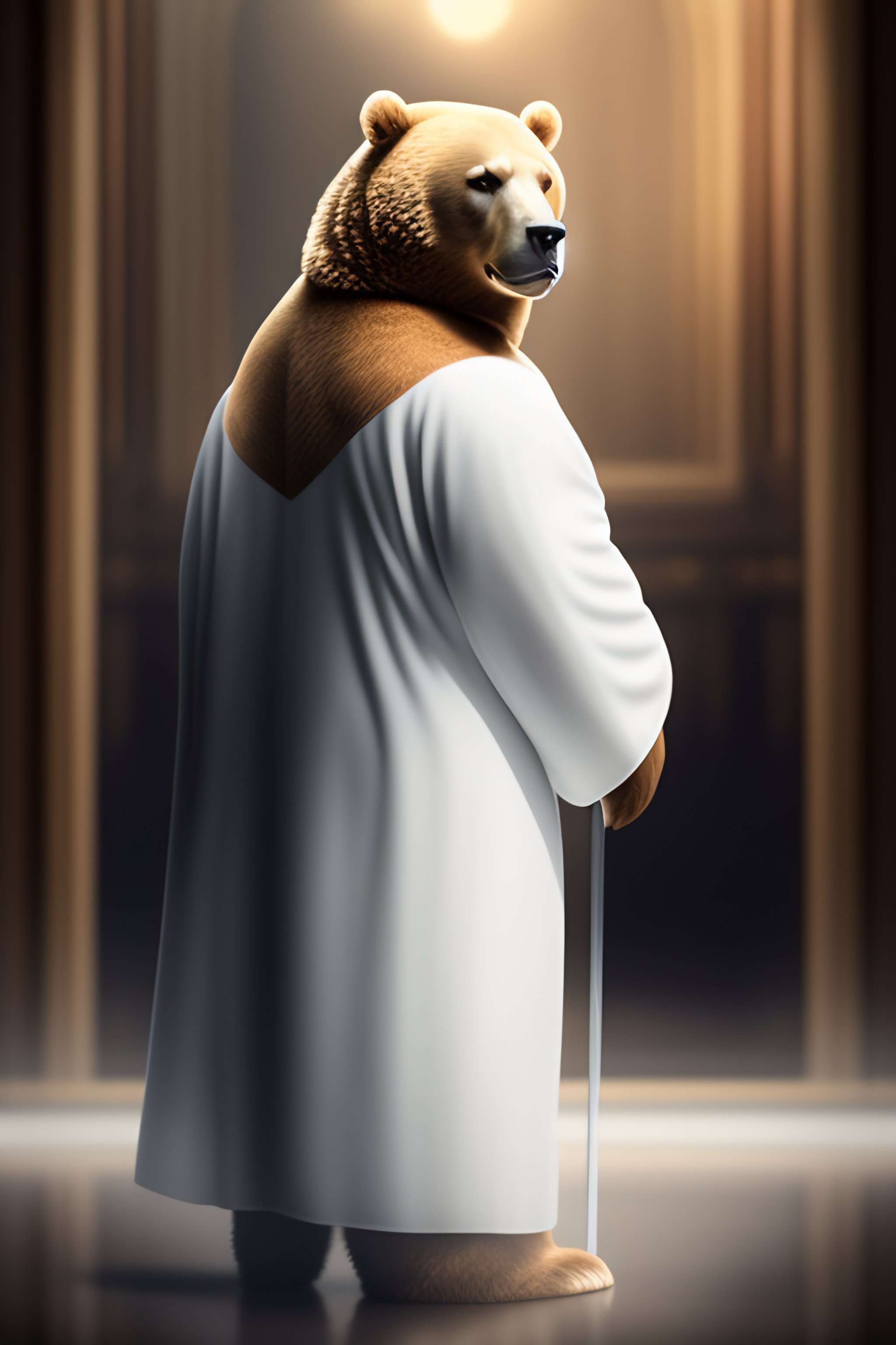 Lexica - An anthropomorphic bear in a white robe suit