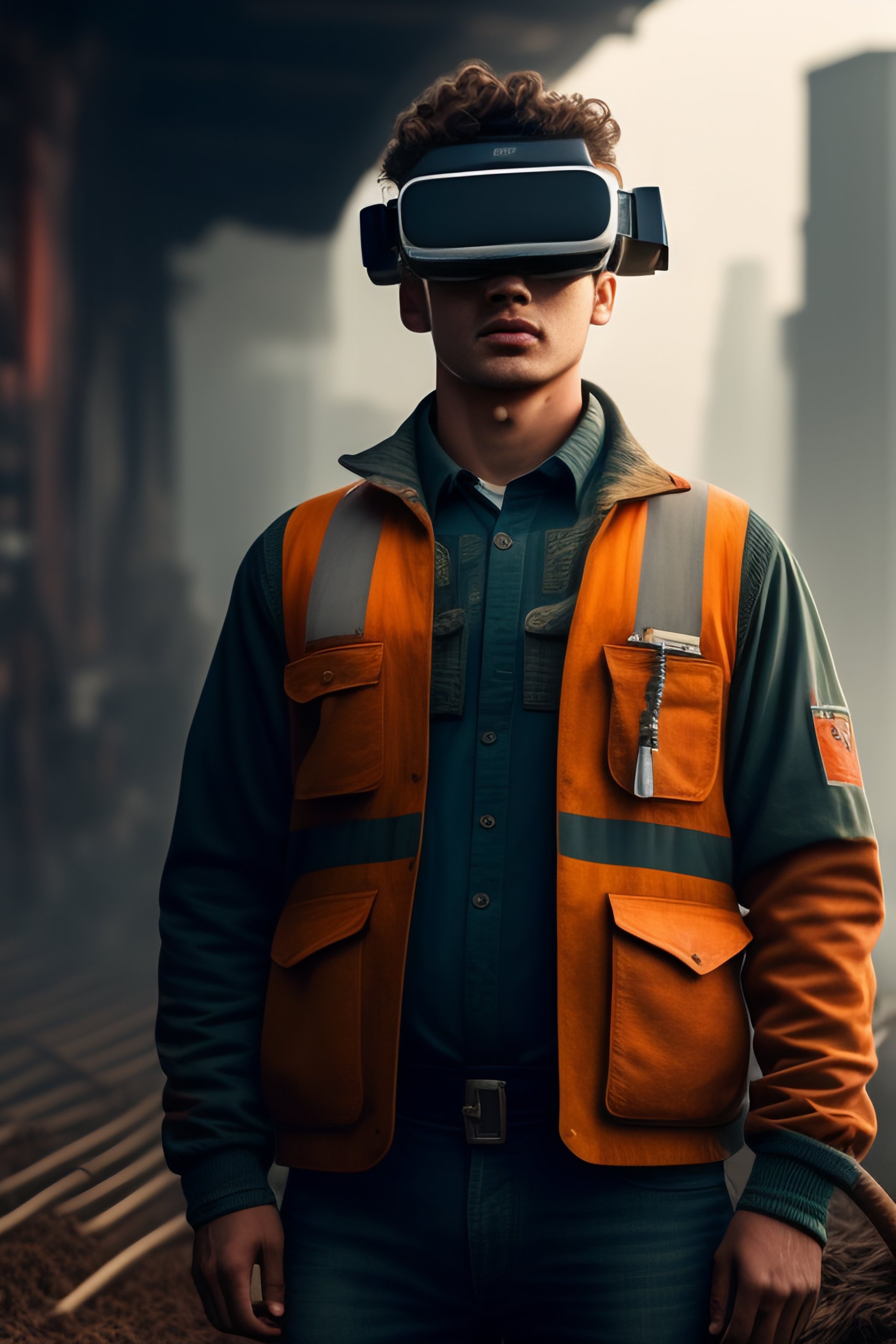 Lexica - A portrait of young farmer using a virtual reality headset and ...