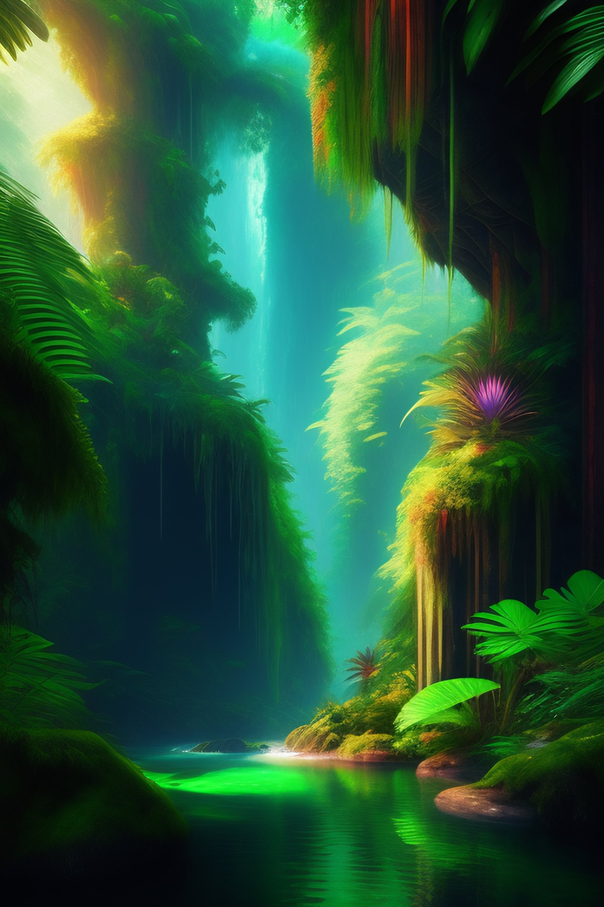 Lexica - Vibrant fantasy, photo-realistic, beautiful jungle, hyper ...
