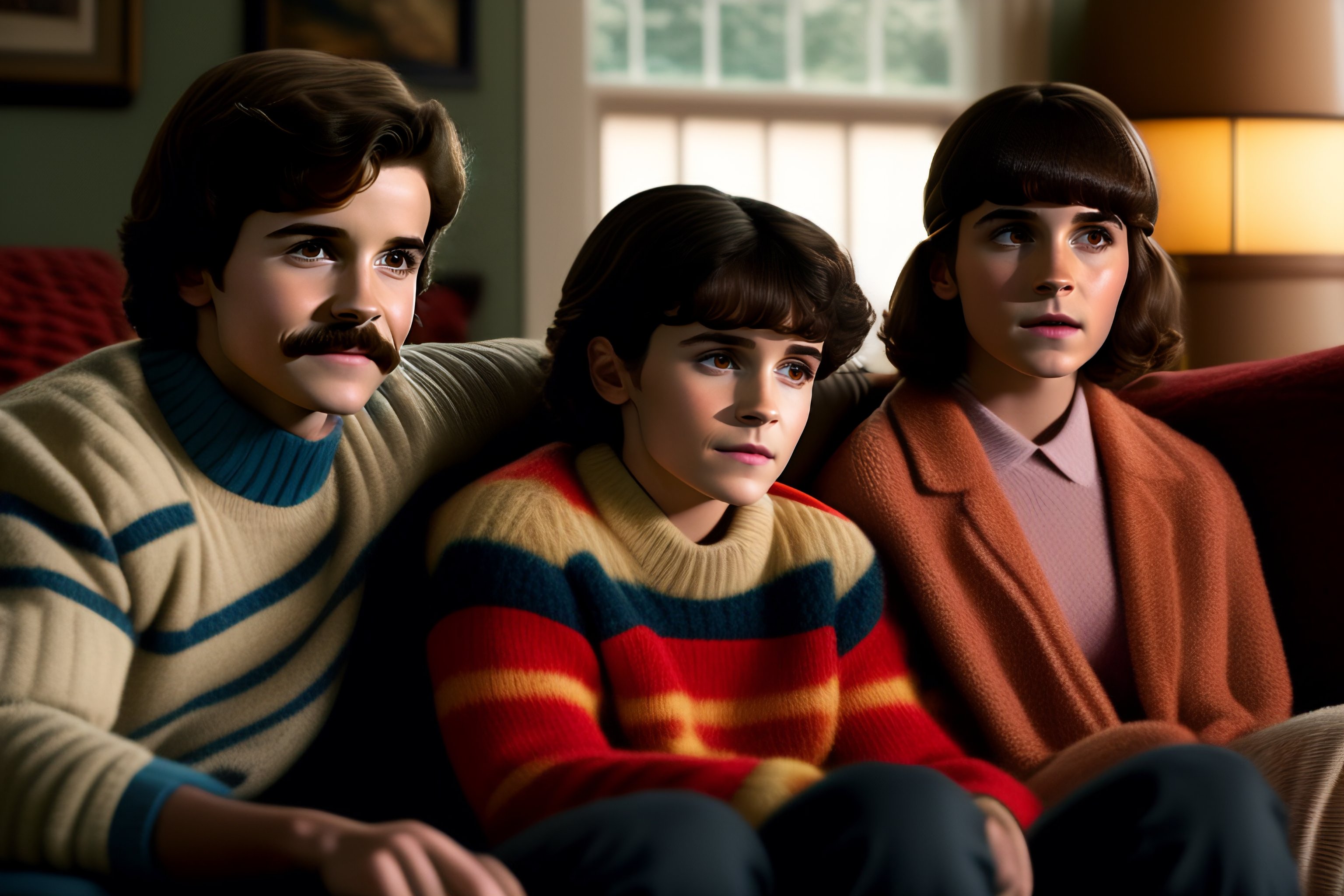Lexica - Brother and sister on couch, stranger things, Emma Watson as ...
