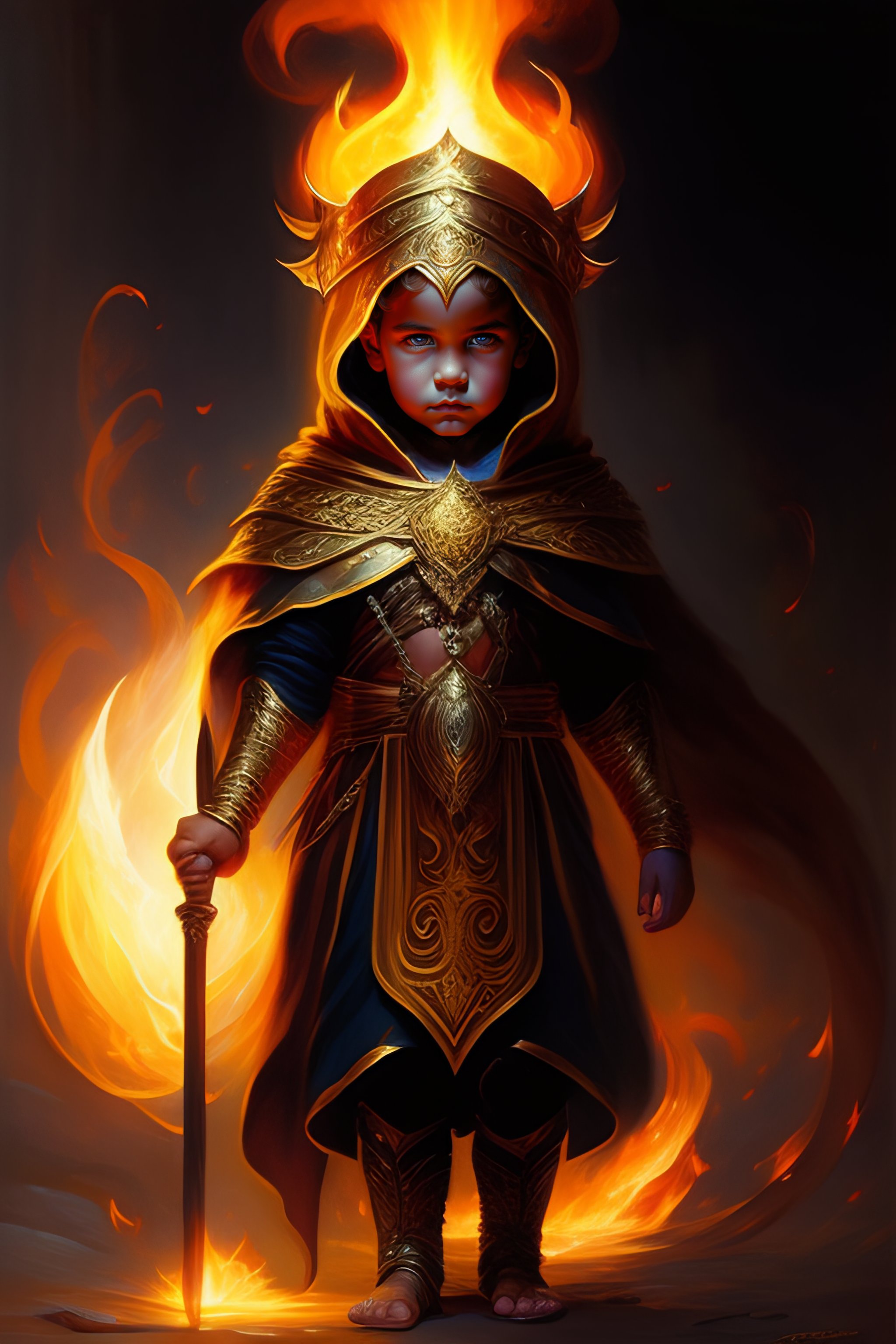 Lexica - Scene of a back view of a child mage wearing a hooded tunic ...