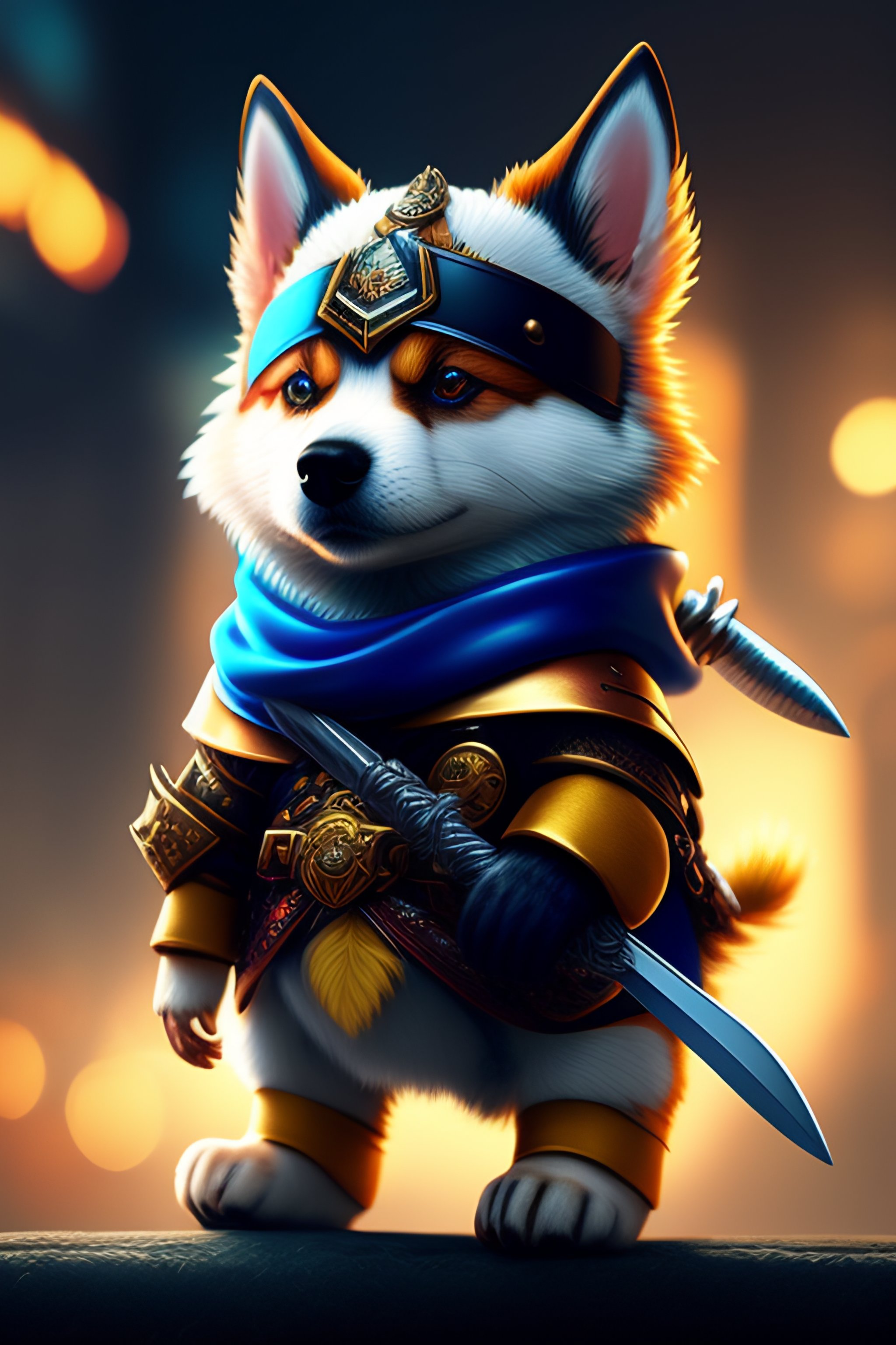 Lexica - Pocket cute warrior dog with sword, cyberpunk, kwaii, anime, manga