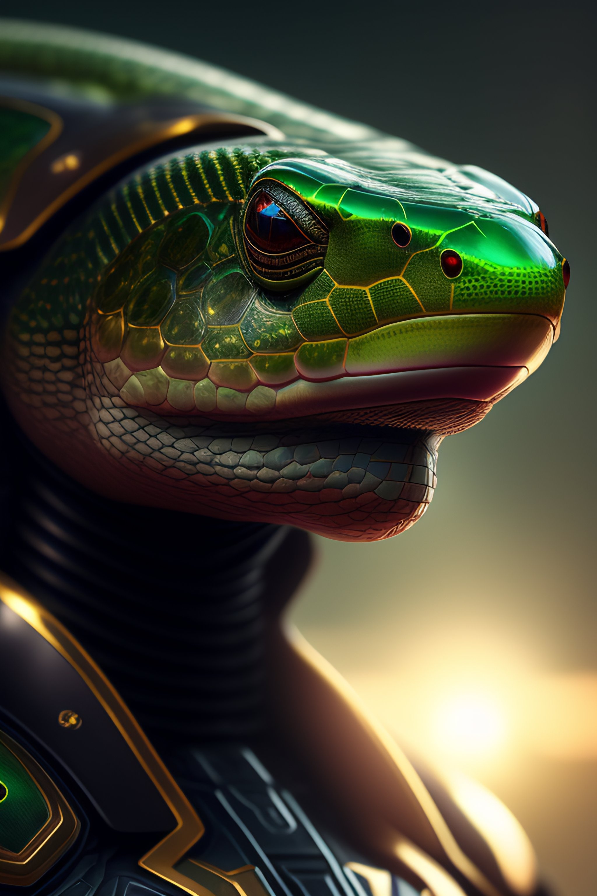 Lexica - Portrait of a cybernetic green snake a spiritual full body ...