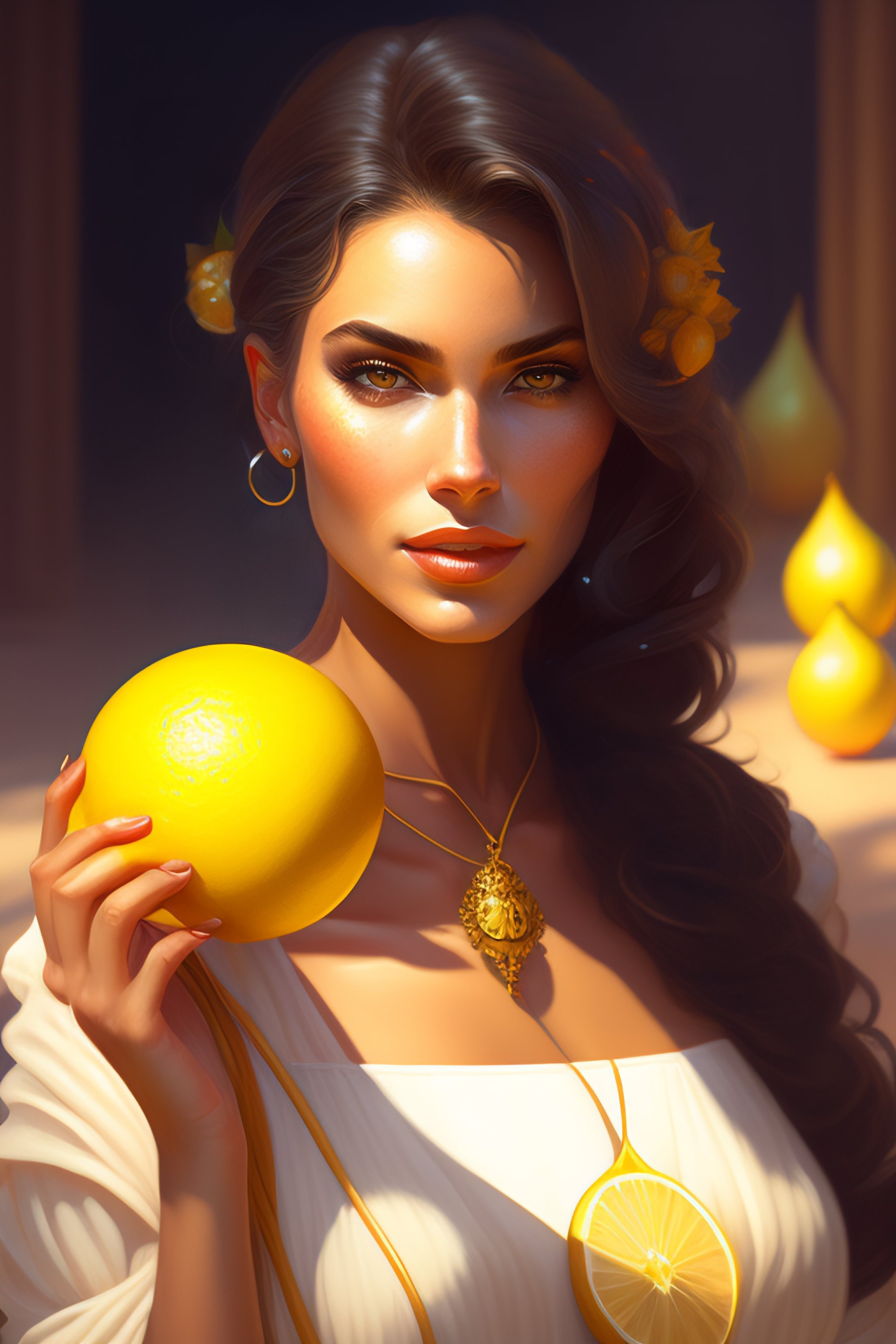 Lexica - Woman holding a lemon, lemons everywhere, highly detailed ...