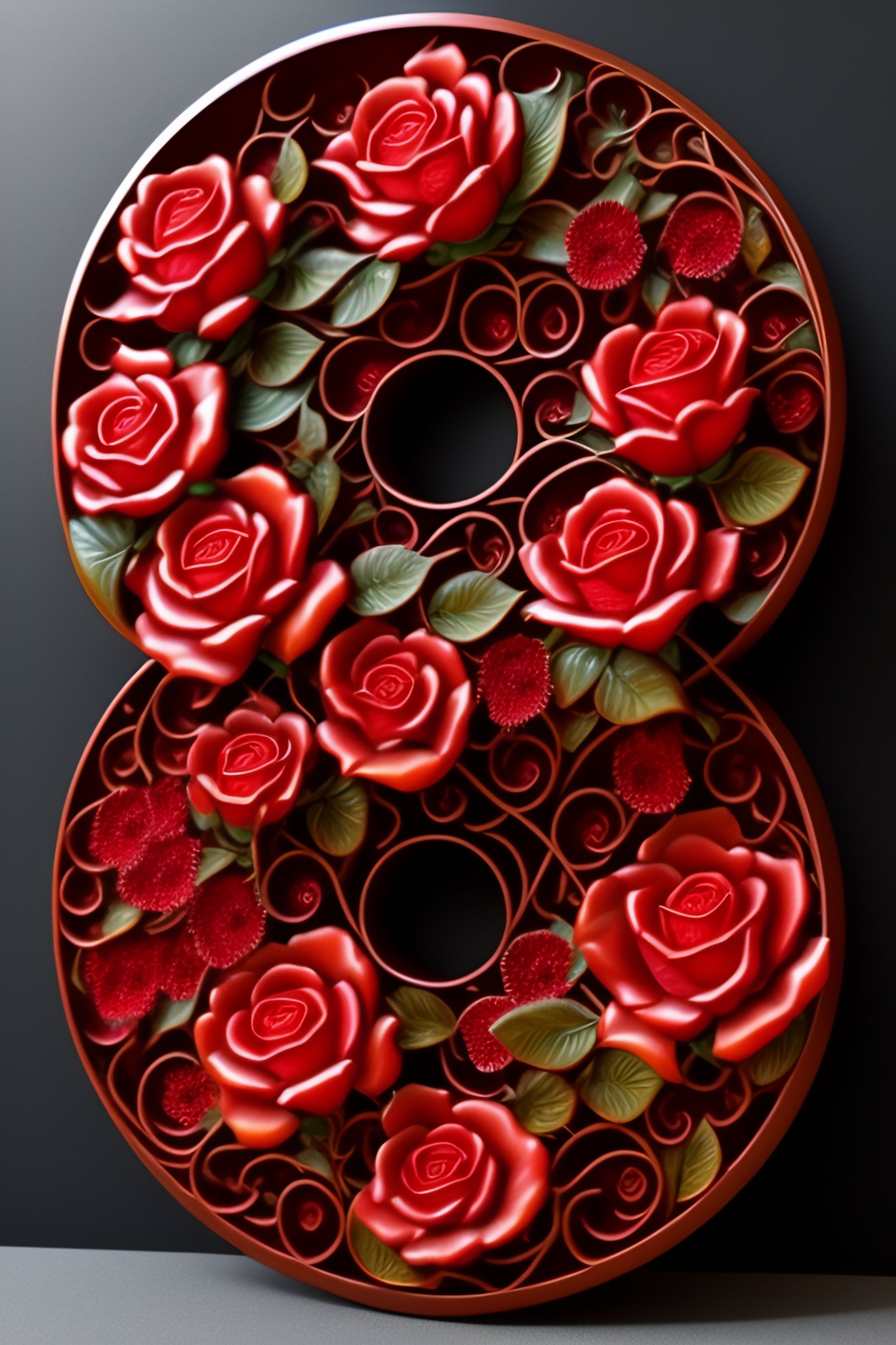 Lexica - Red roses surronded by circular arrangment of leaves, ladybird ...