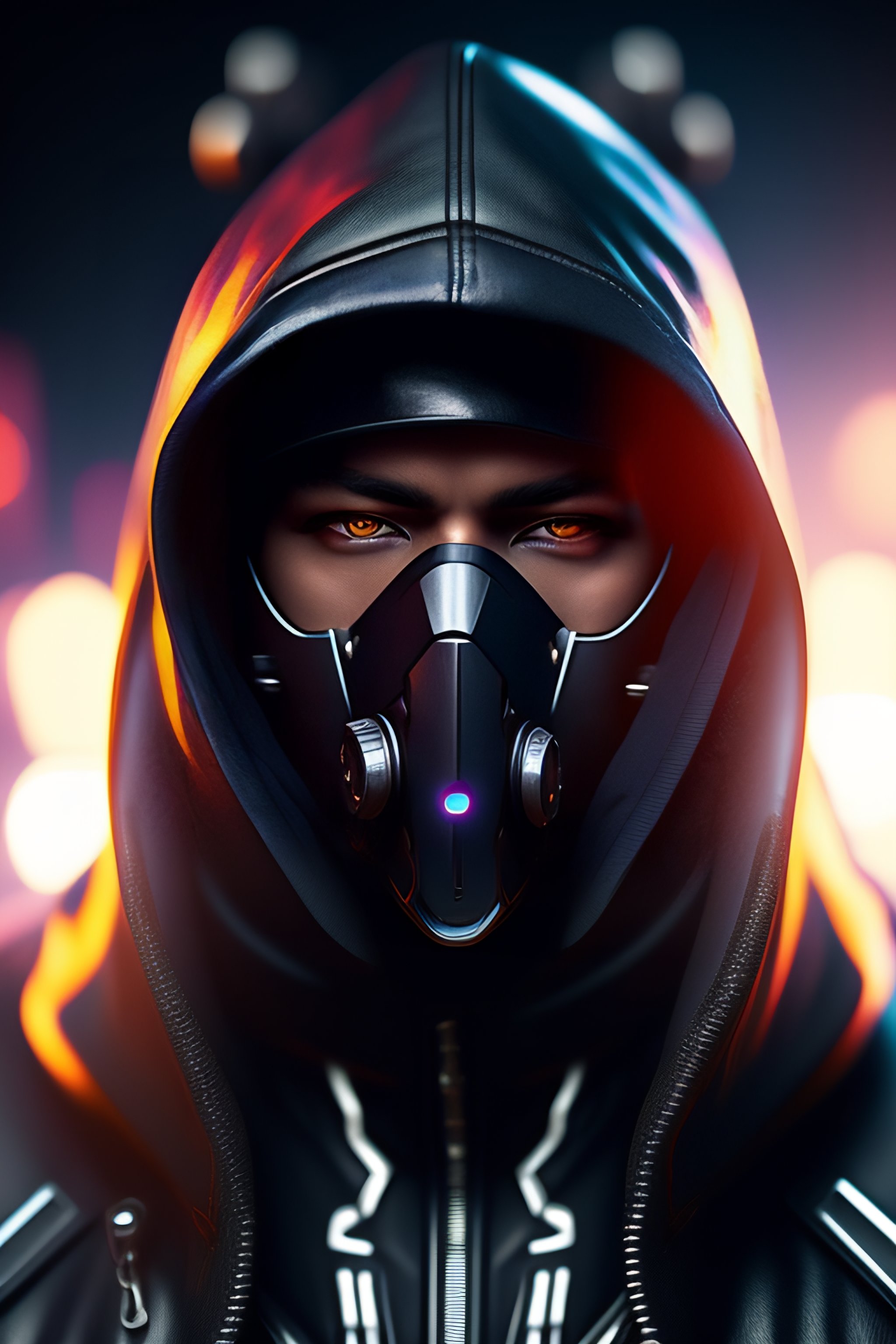 Lexica - Masked cyberpunk assassin, shooting gun, hyper realistic ...