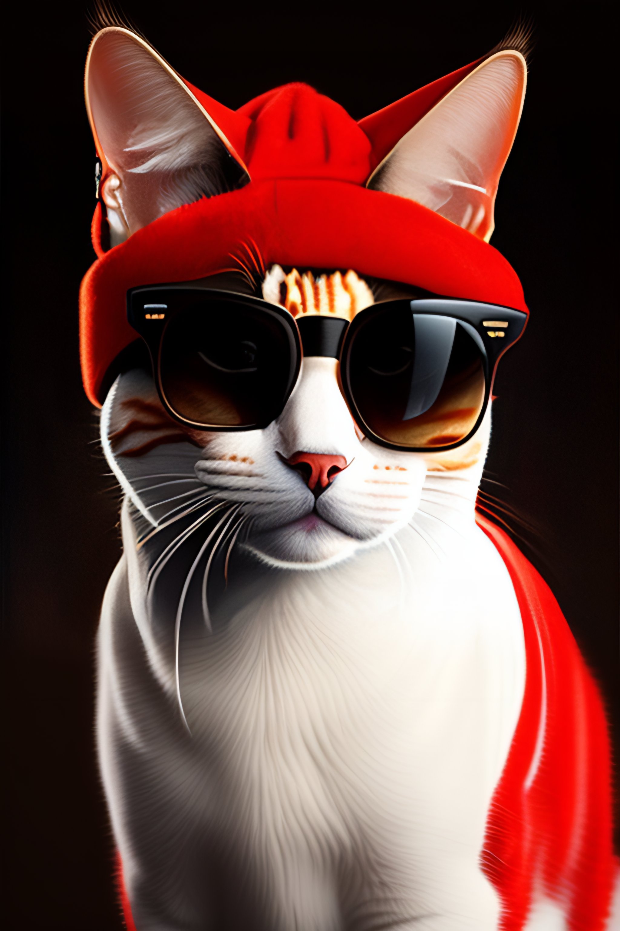 Lexica - A cat wearing a red hat and sunglasses
